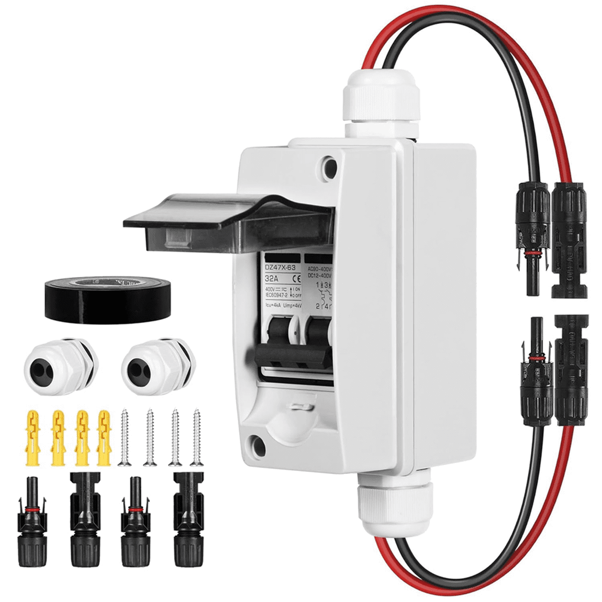 Solar Panels Disconnect Switch 32Amp AC Shut Off 400V 2 Poles, IP65 ...