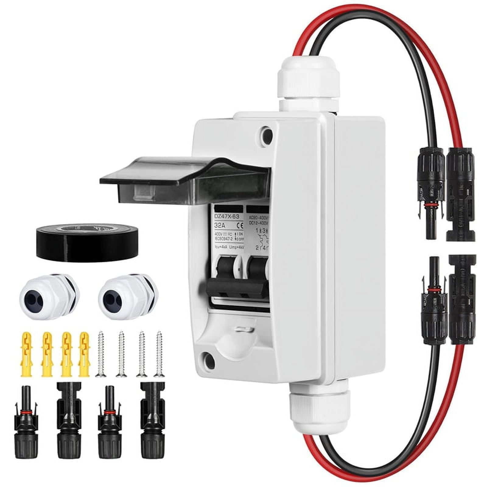 Solar Panels Disconnect Switch 32Amp AC Shut Off 400V 2 Poles, IP65 ...