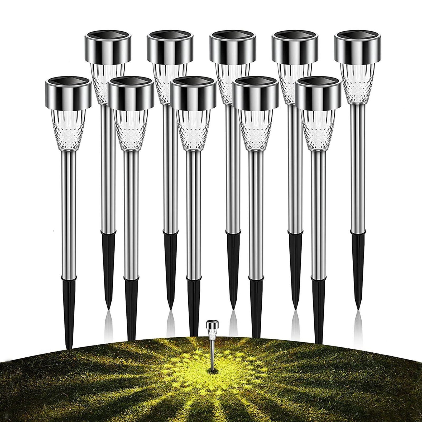 Solar Path Lights Outdoor 10-Pack | LED Garden Stakes with 3 Color ...