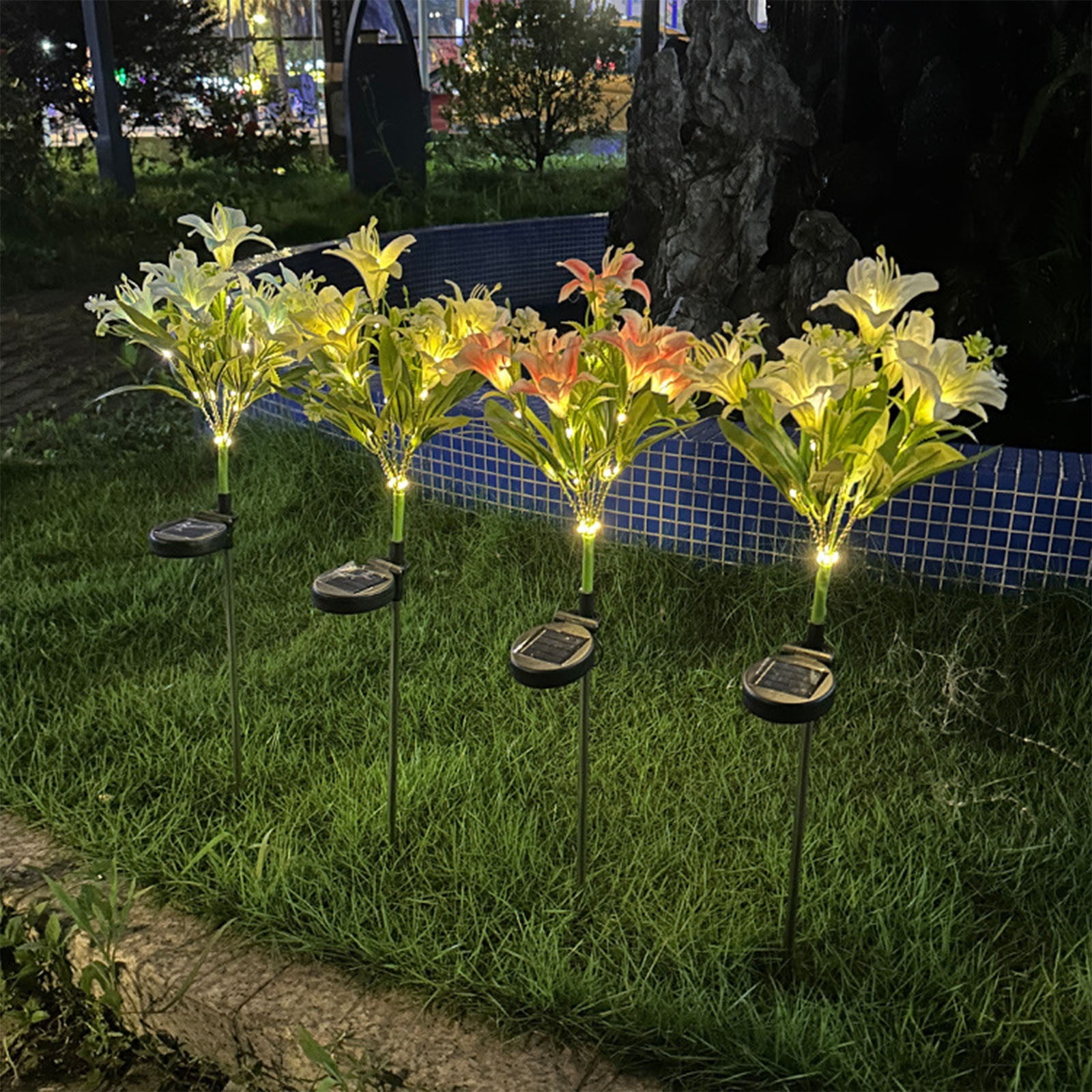 Solar Pathway Light, 7-Head Lily Bulb Luminaires, Weatherproof Outdoor ...