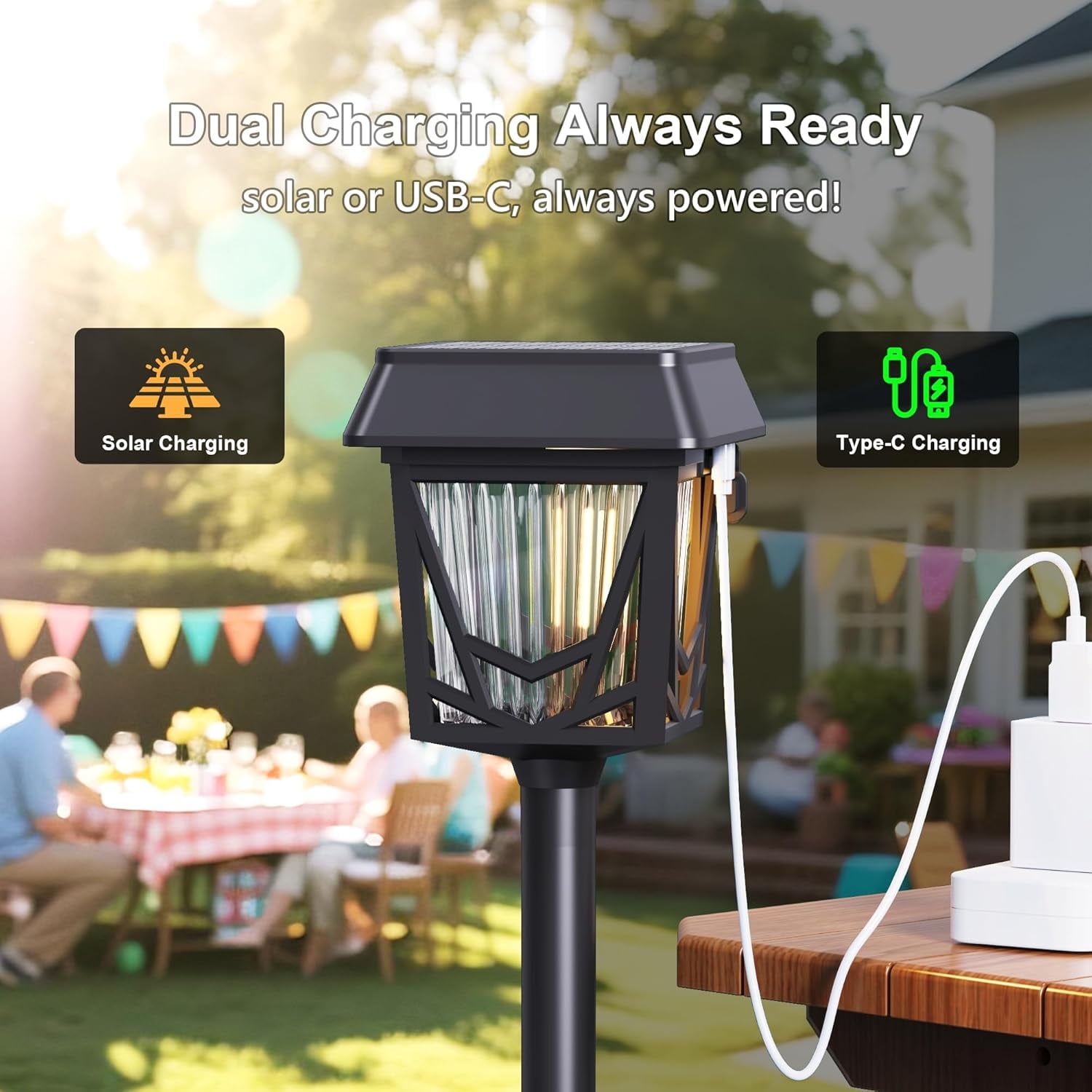 Solar Pathway Light, USB-C Rechargable, 36H Long Lasting, 6 Pack 2X ...