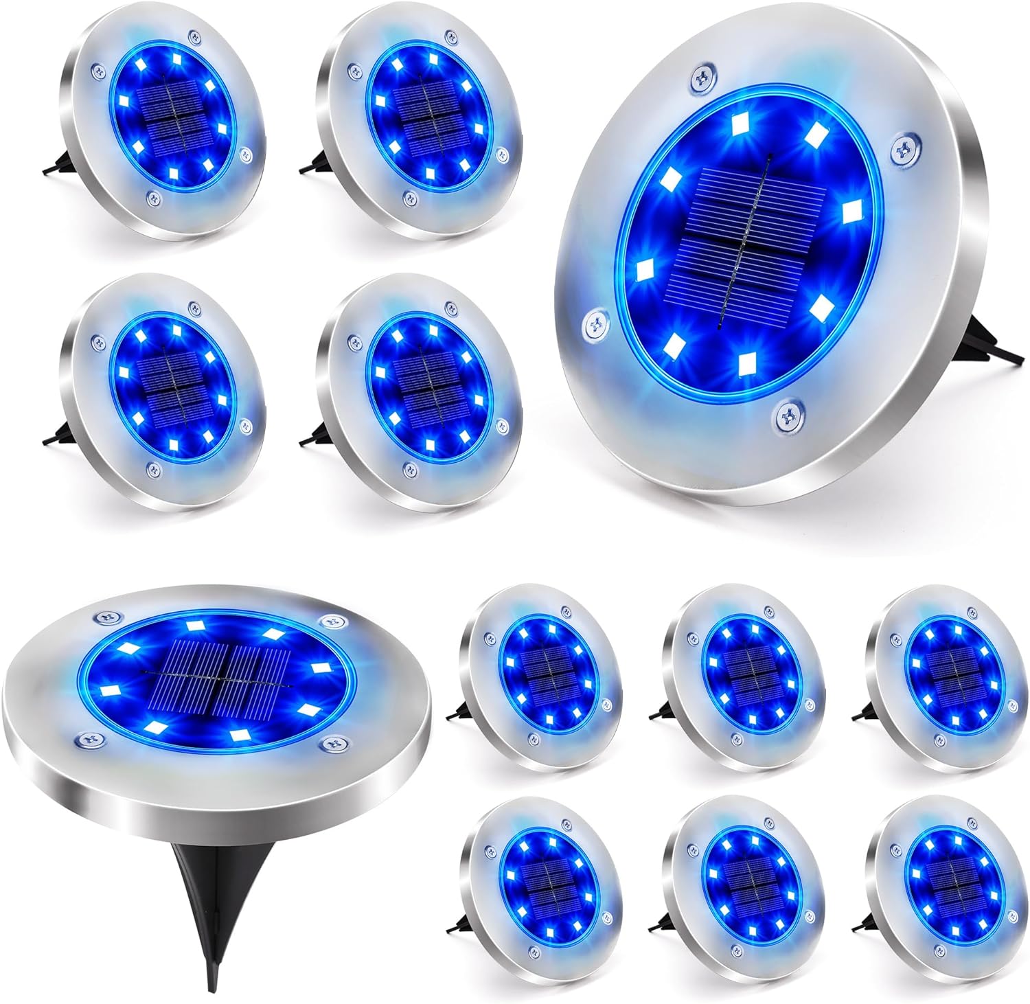 Solar Pathway Lights, 12-Pack, Blue, Weatherproof, Automatic On/Off, 8 ...