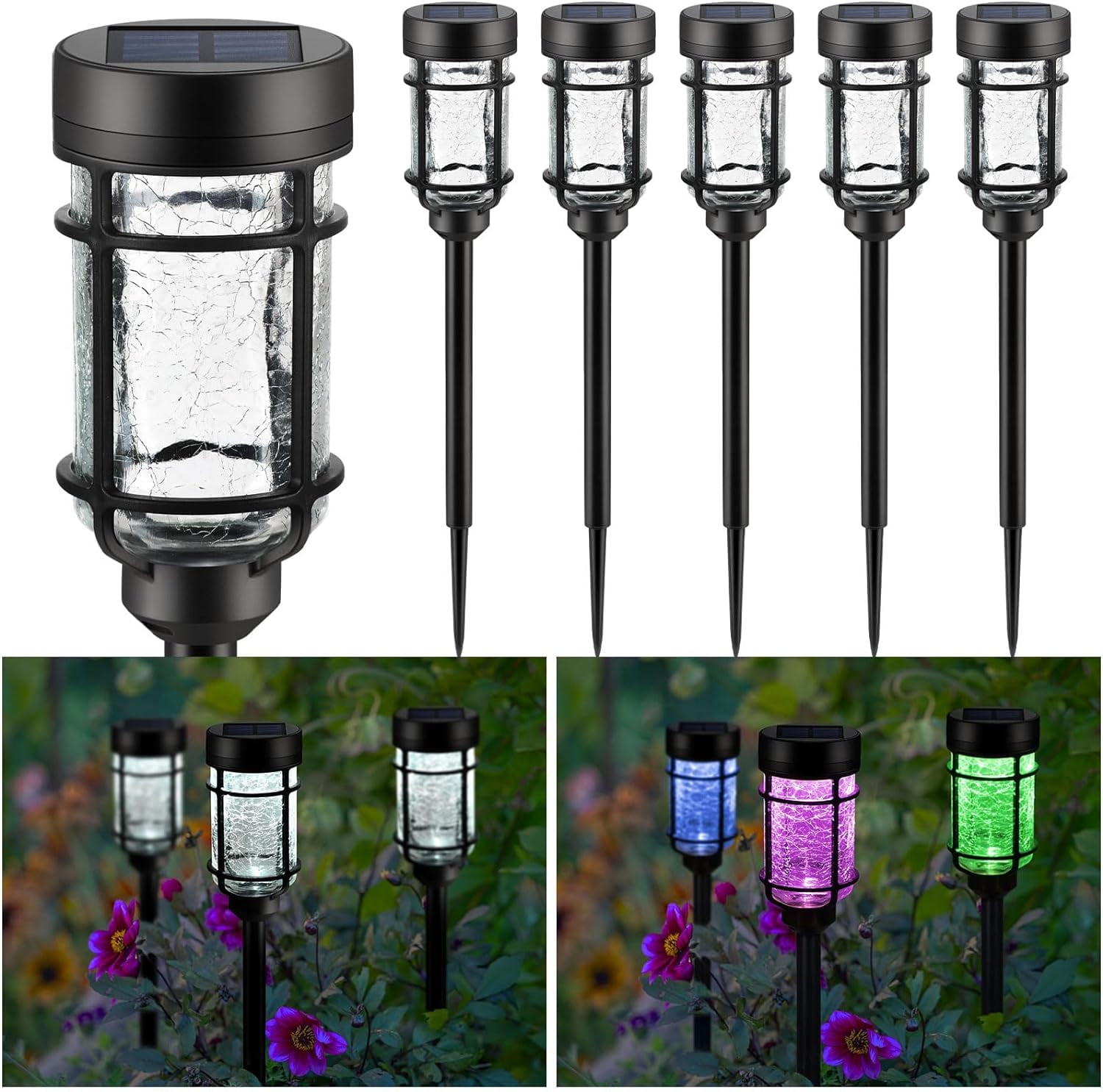 Solar Pathway Lights 6 Pack, Color Changing+Cool White LED Solar Lights ...