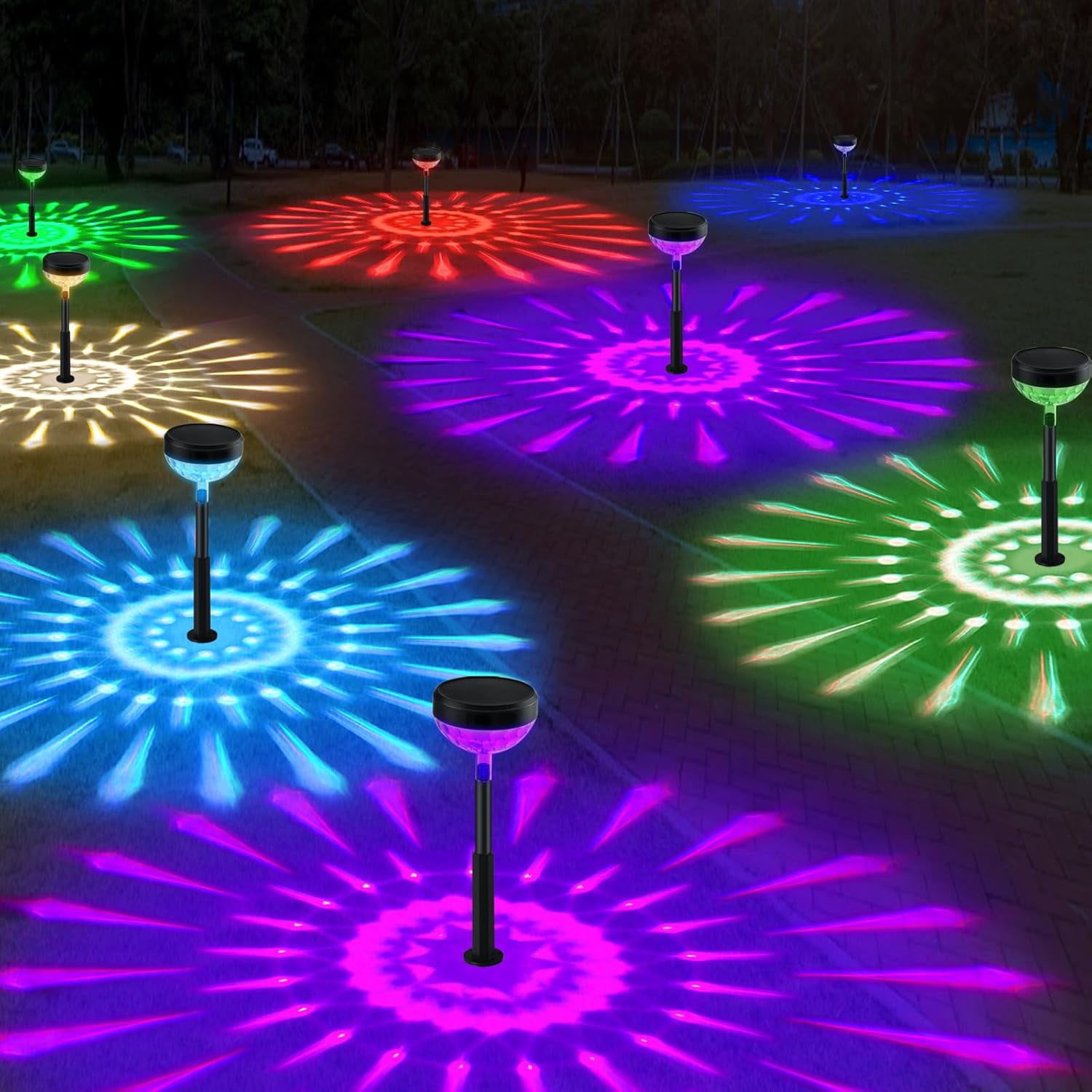 Solar Pathway Lights 8 Pack, Color Changing+8 Fixed Colors (Warm White ...