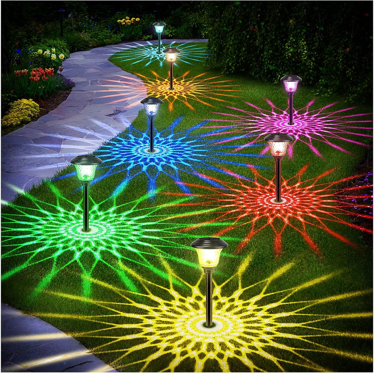 Solar Pathway Lights 8 Pack Color Changing/Warm White/Cool White LED ...