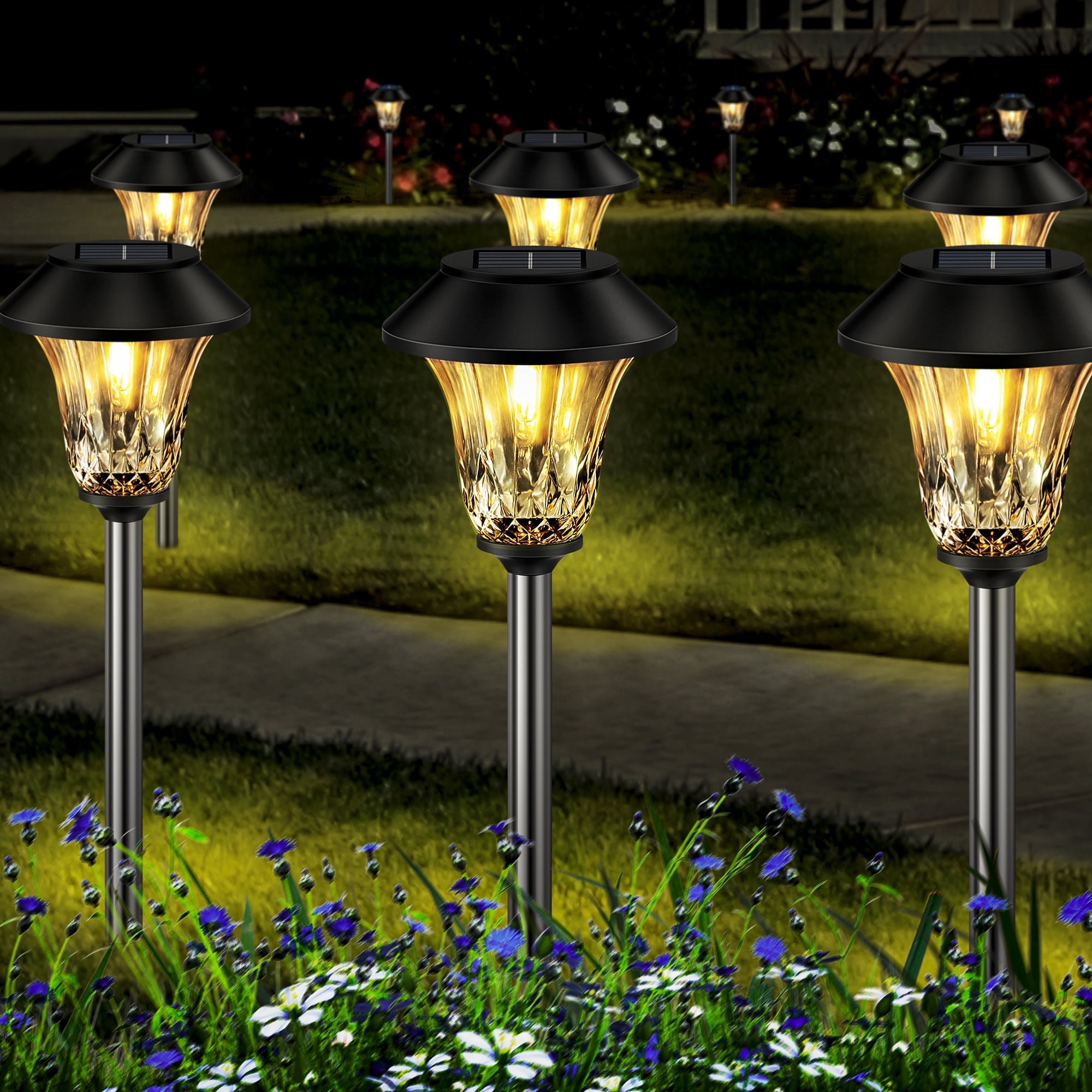 8 Pack Solar LED Pathway Lights, Waterproof Outdoor Garden Yard Decor ...