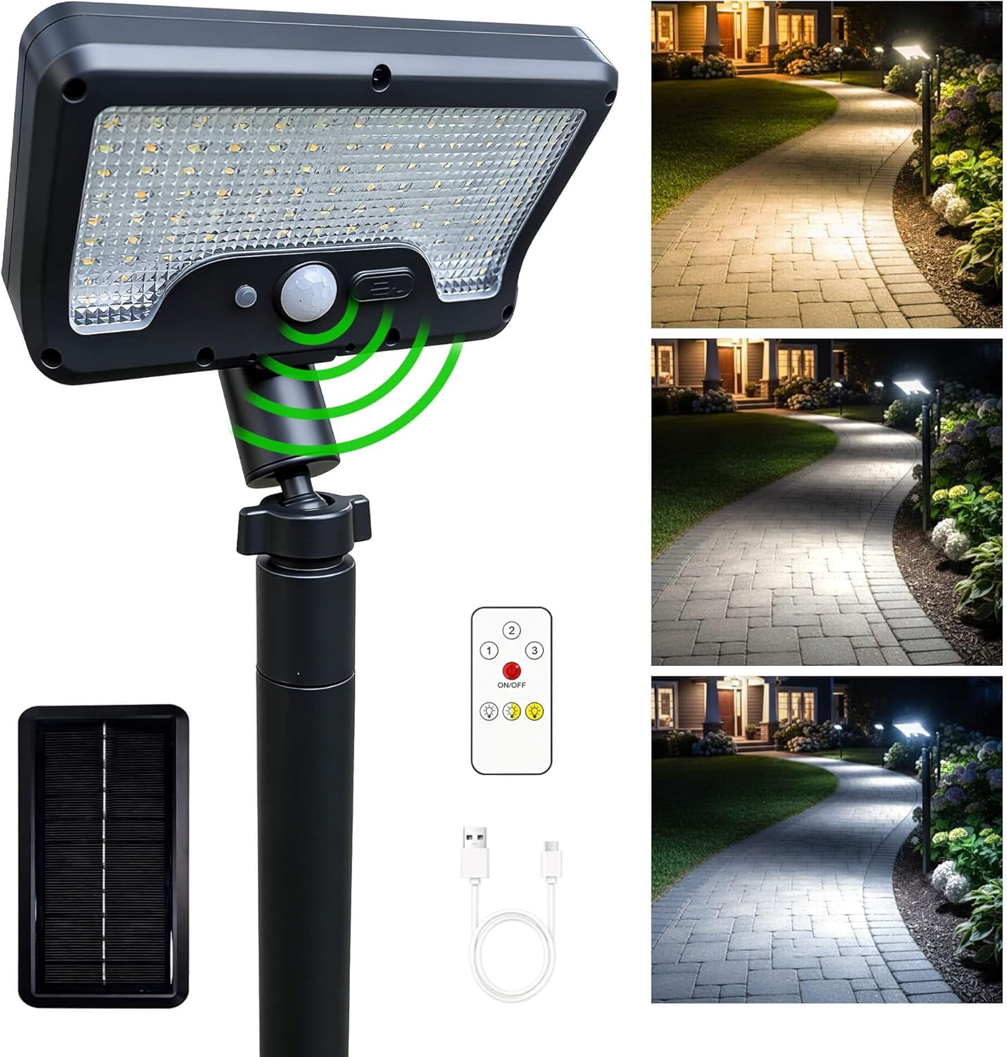 Solar Pathway Lights Outdoor, 3 Modes Motion Sensor Path Light Warm ...