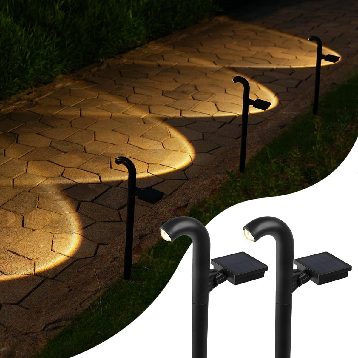 Solar Pathway Lights Outdoor 3000K Convex Lens Solar Garden Lights ...