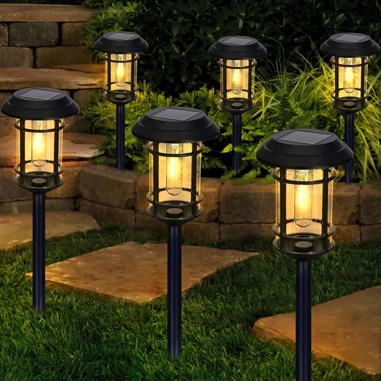 Solar Pathway Lights Outdoor, 6 PK Bright Solar Filament Waterproof ...