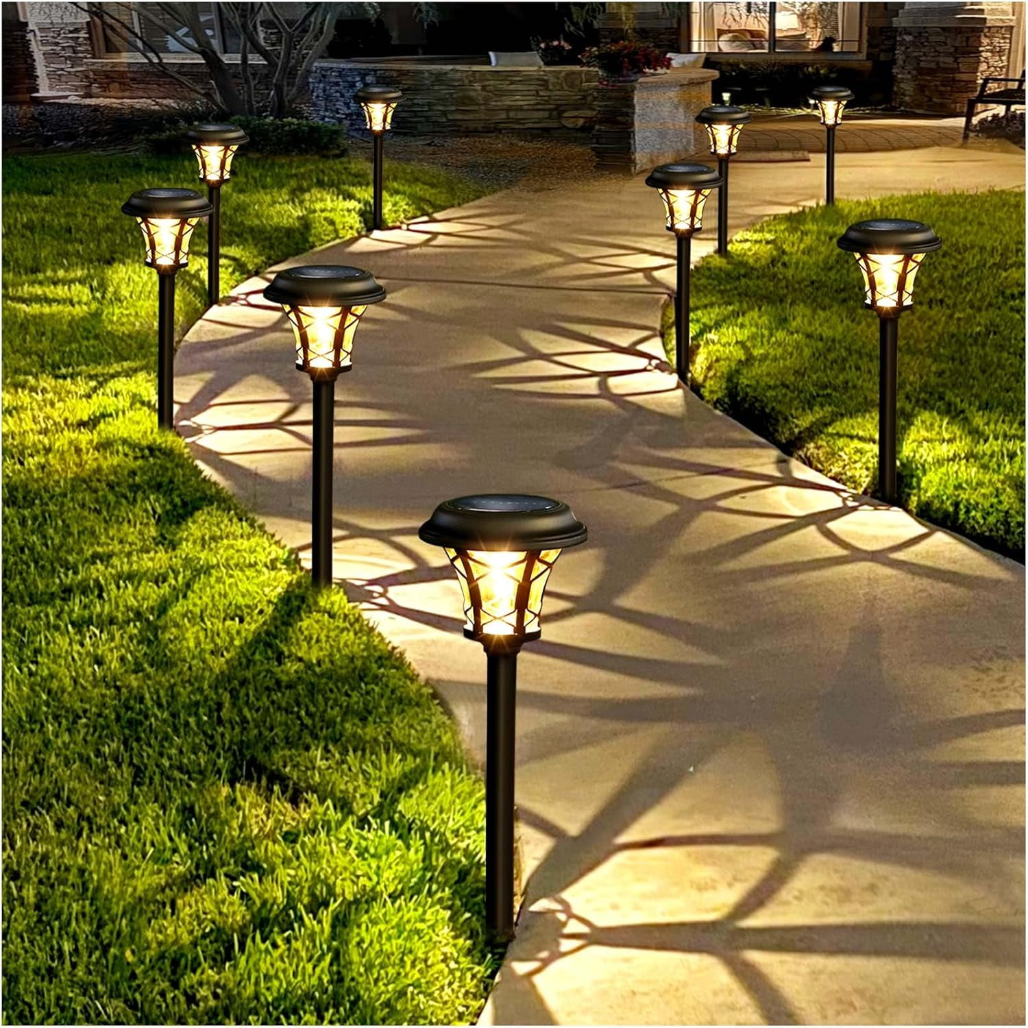 Solar Pathway Lights Outdoor 6 Pack Glass Stainless Steel Driveway ...