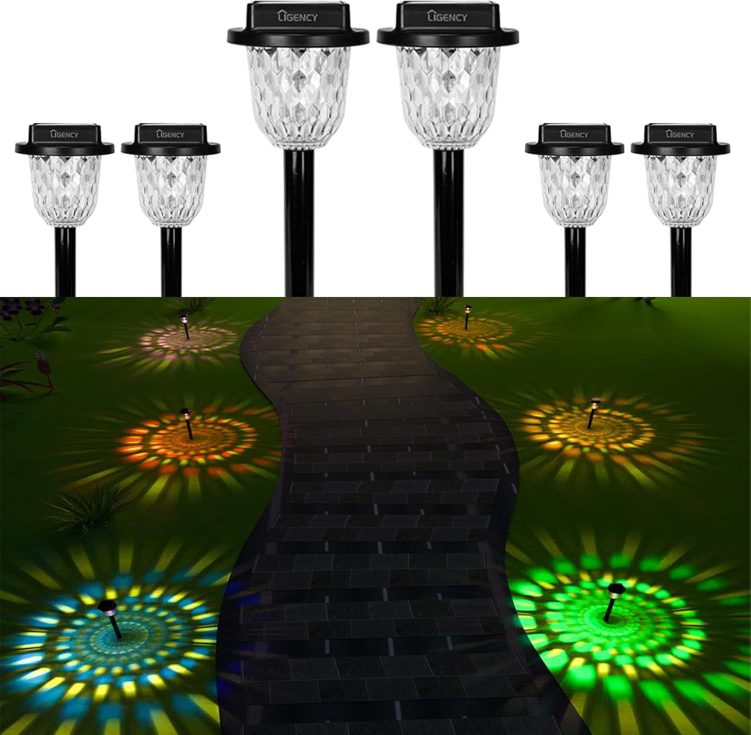 Solar Pathway Lights Outdoor 6 Pack, RGB Color Changing, Warm White Led Solar Lights for Outside ...