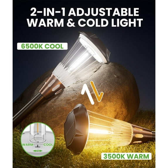 Solar Pathway Lights Outdoor, 8 Pack Bright 2-in-1 Warm&Cold Solar ...