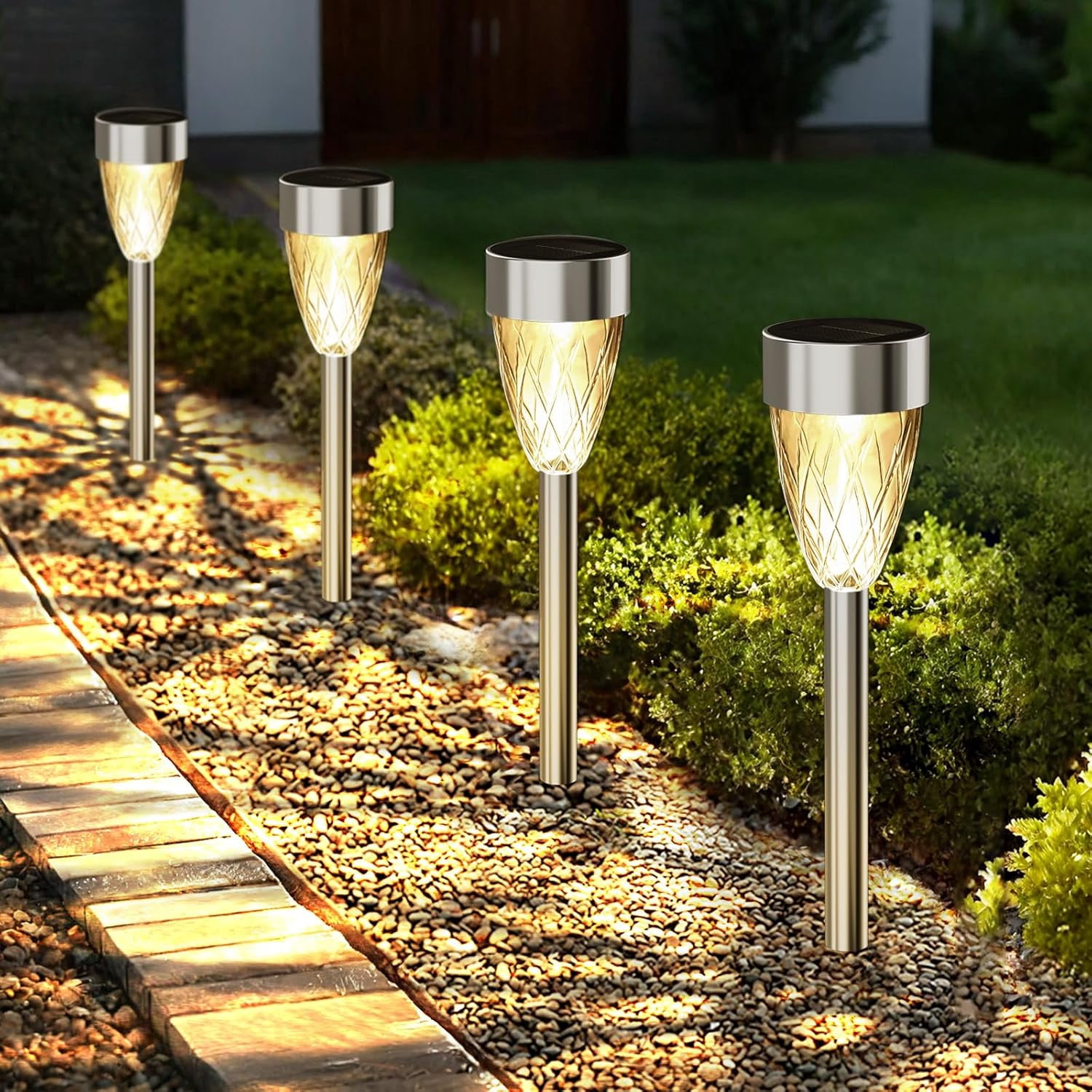 Solar Pathway Lights Outdoor, 8 Pack Stainless Steel Waterproof Solar ...
