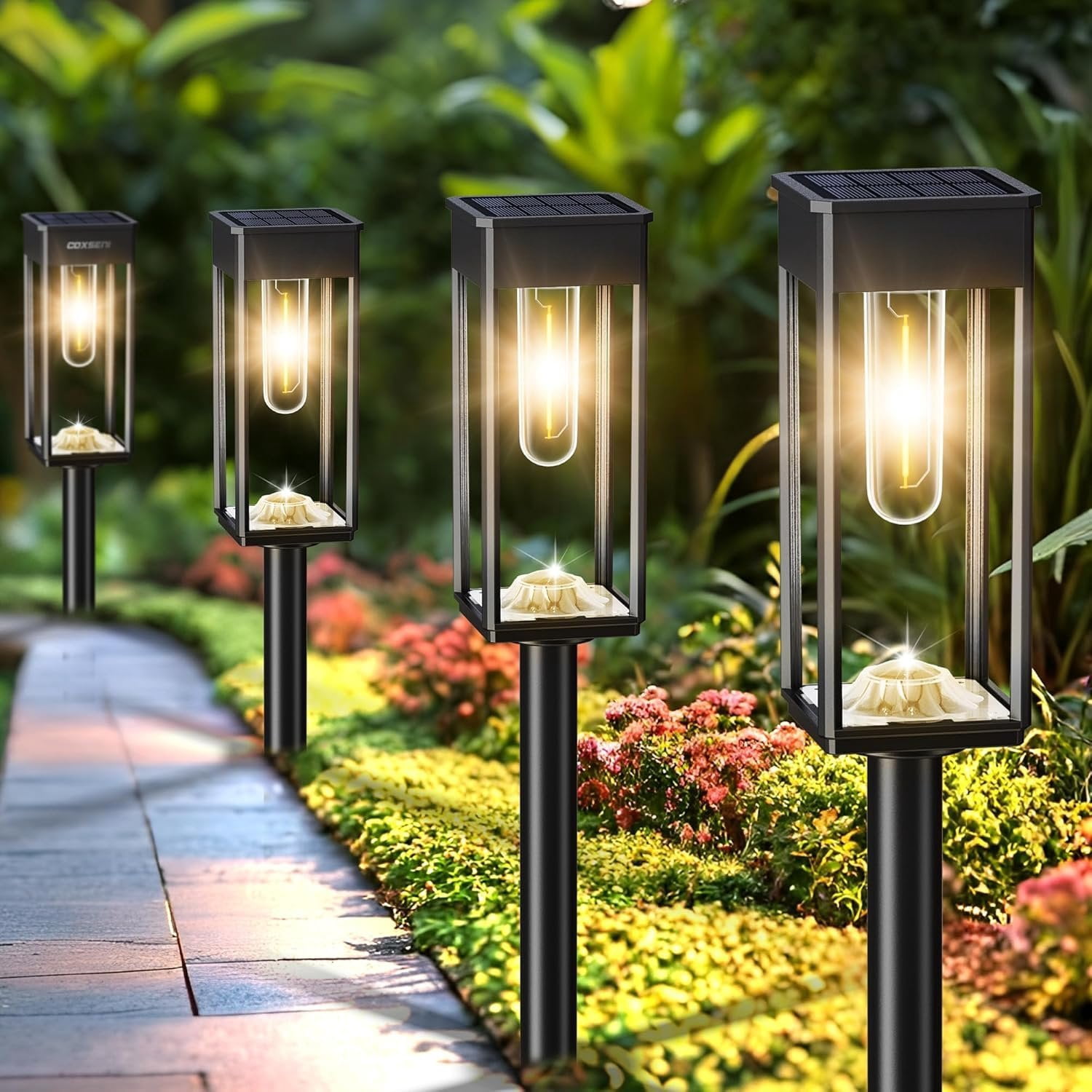 Solar Pathway Lights Outdoor IP65 , 6 Pack 3000K LED Auto /Off Walkway ...