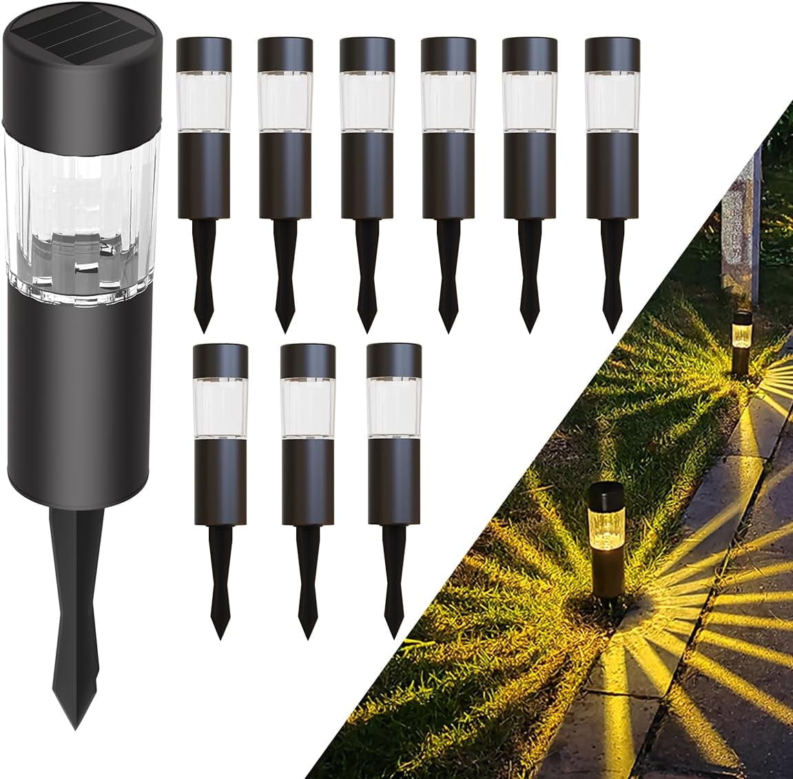 Solar Pathway Lights Outdoor Solar Powered Walkway Lighting Waterproof ...