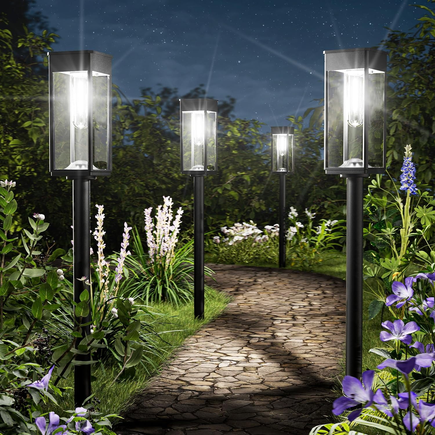 Solar Pathway Lights for Outside,4 Pack Garden Light Outdoor Waterproof ...