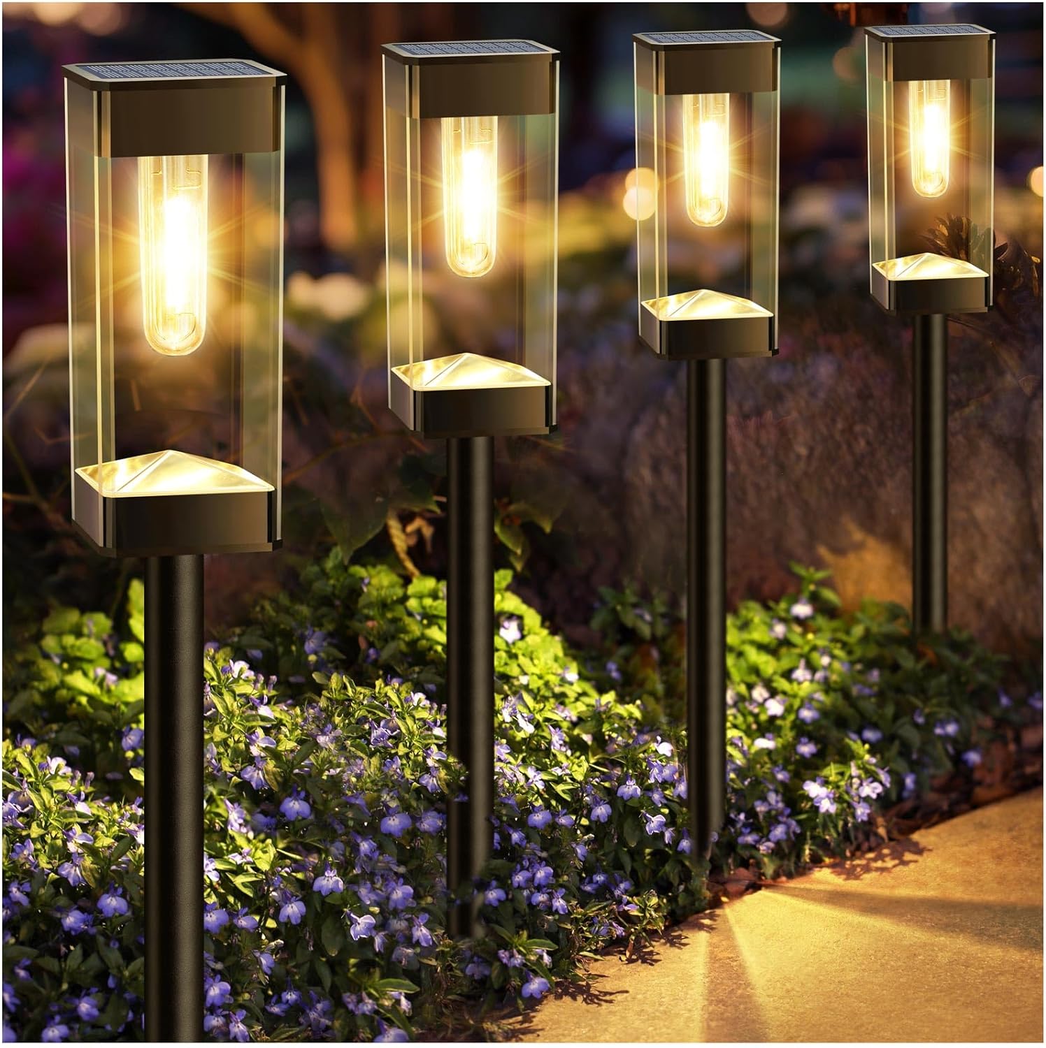 Solar Pathway Lights Waterproof Solar Outdoor Lights with LED Tungsten ...