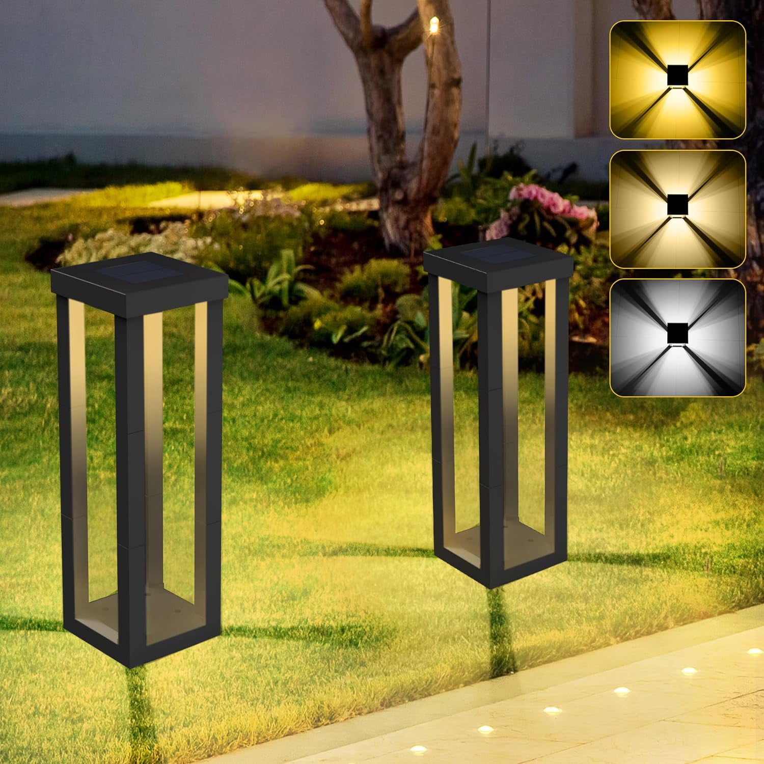 Solar Patio Floor Lamp Outdoor, 2 Pack Solar Landscape Path Lights with ...