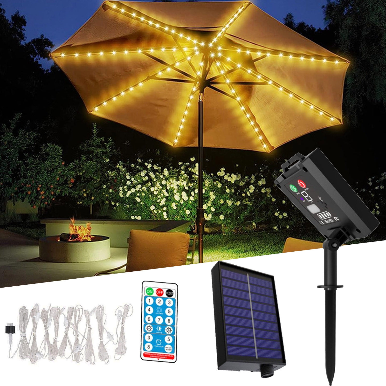 Solar Patio Umbrella Lights,8 Lighting Modes String Lights with Clip ...
