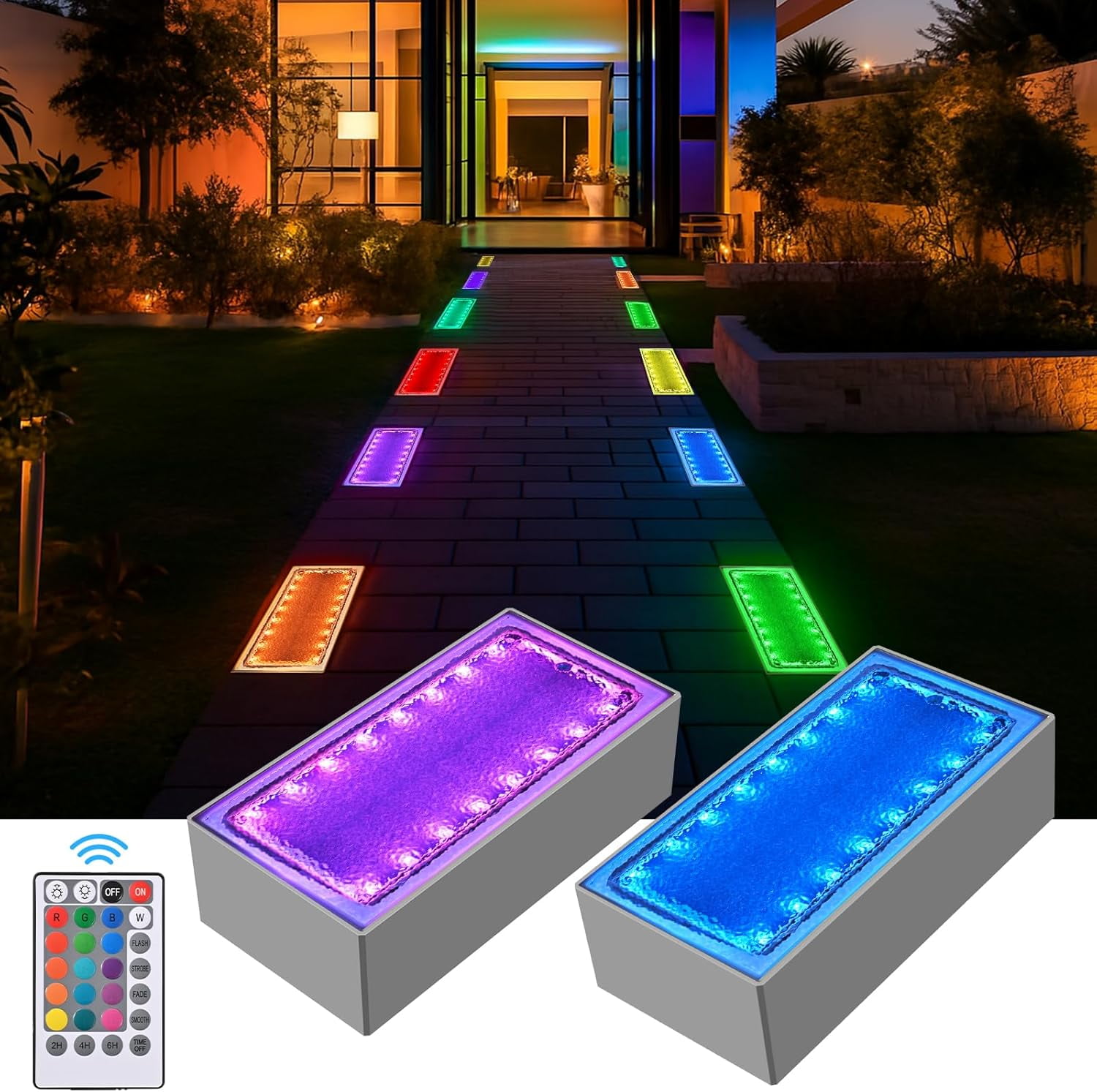 Solar Paver Color Changing Lights, 8x4 Solar Pavers Light Outdoor ...