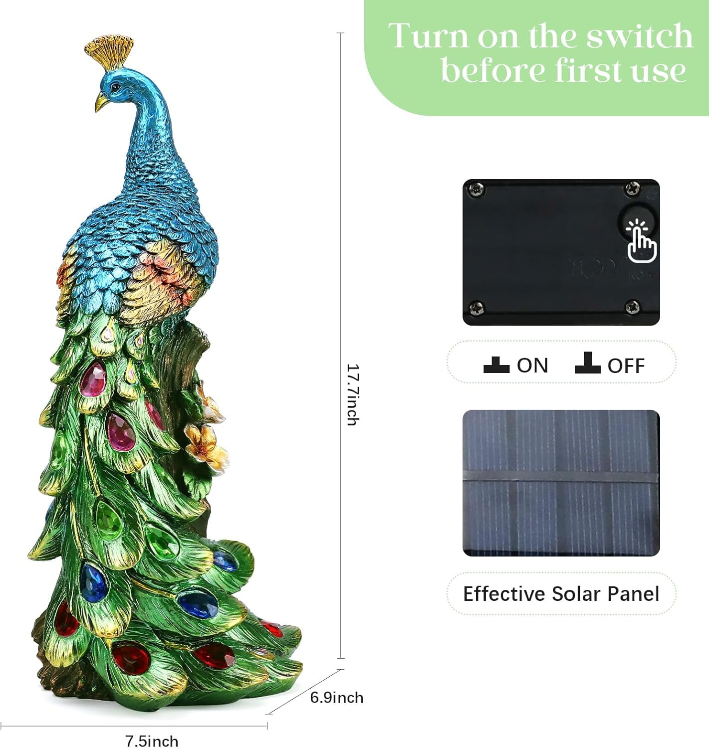 Solar Peacock Statues Garden Outdoor Decor Porch Lawn Yard Art ...