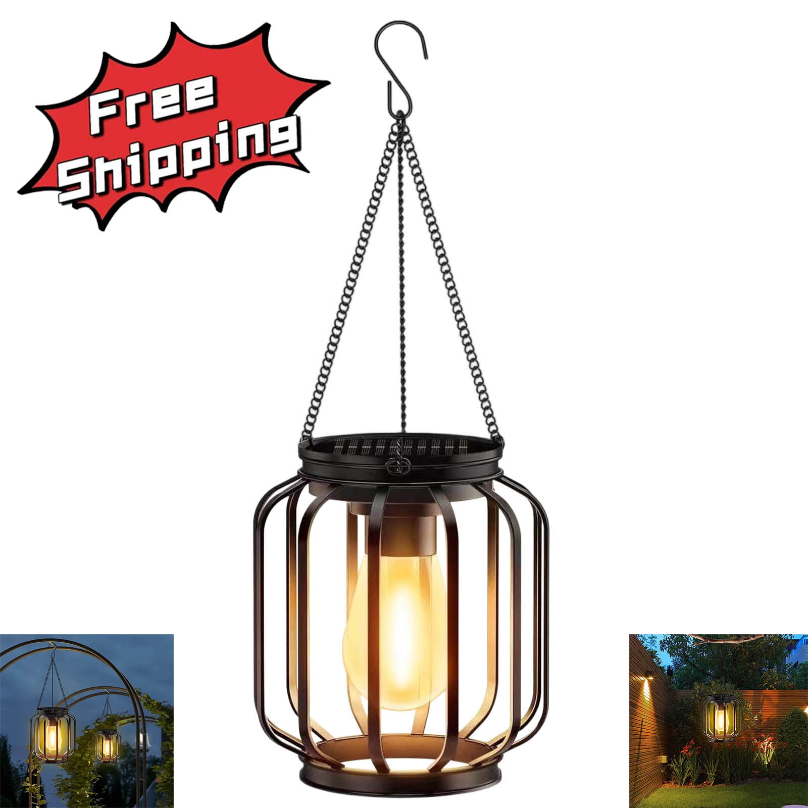 Solar Pendant Light, Outdoor Solar Powered Chandelier Hanging Lantern ...