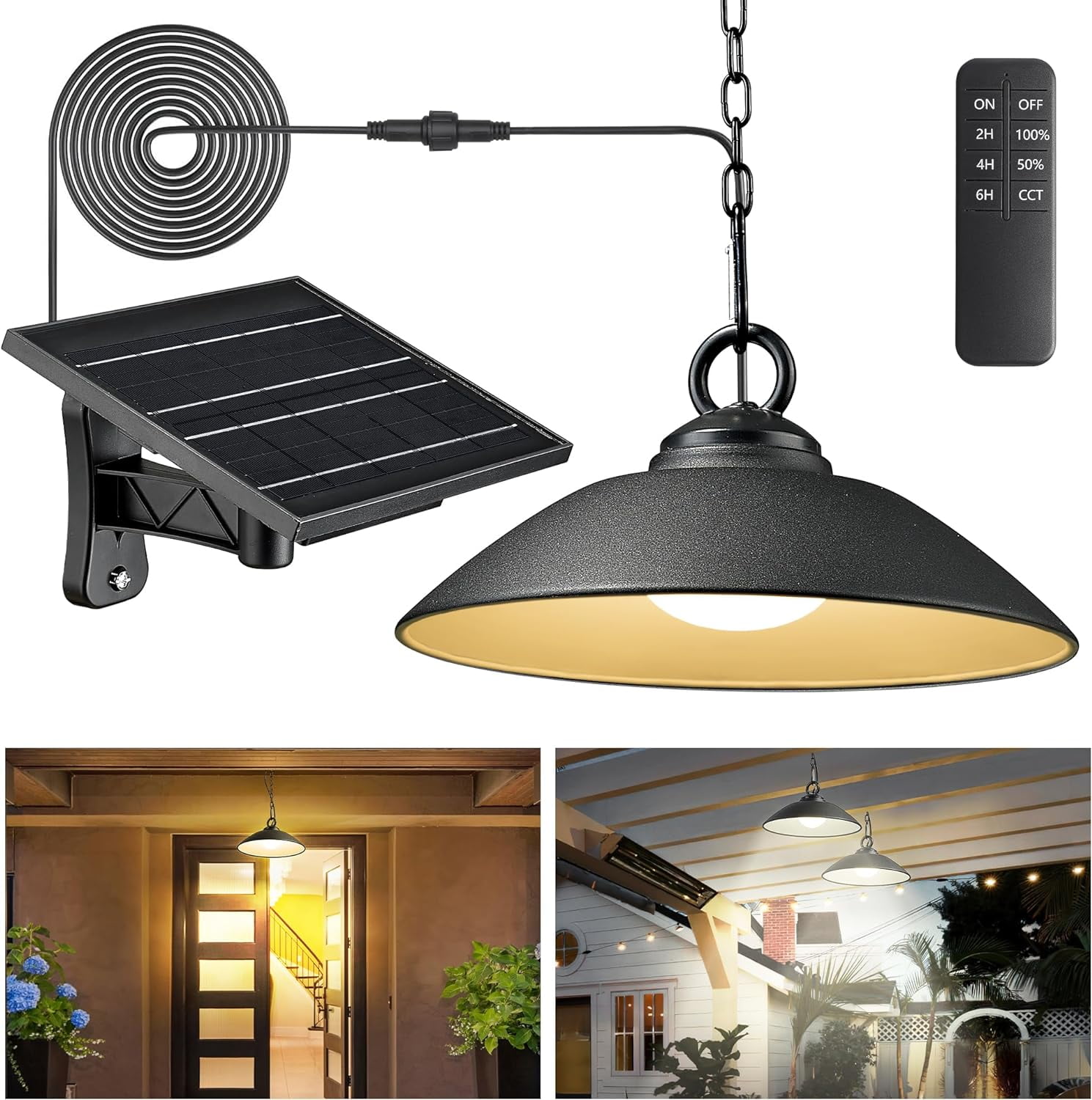 Solar Pendant Lights with Remote Control, 3 Color 2 Brightness Mode ...