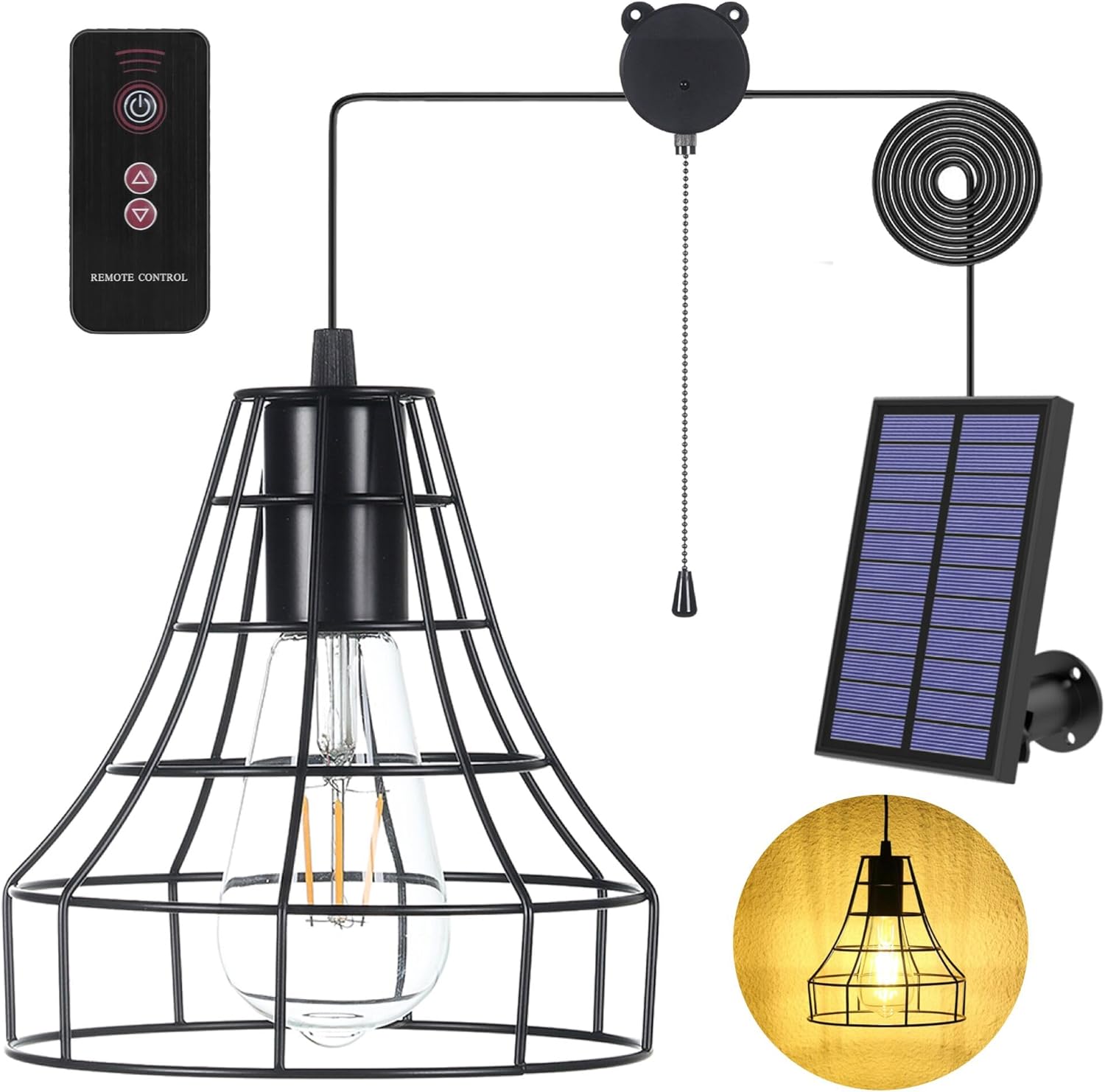 Solar Pendant Lights, Solar Powered Shed Light with Pull Cord and ...