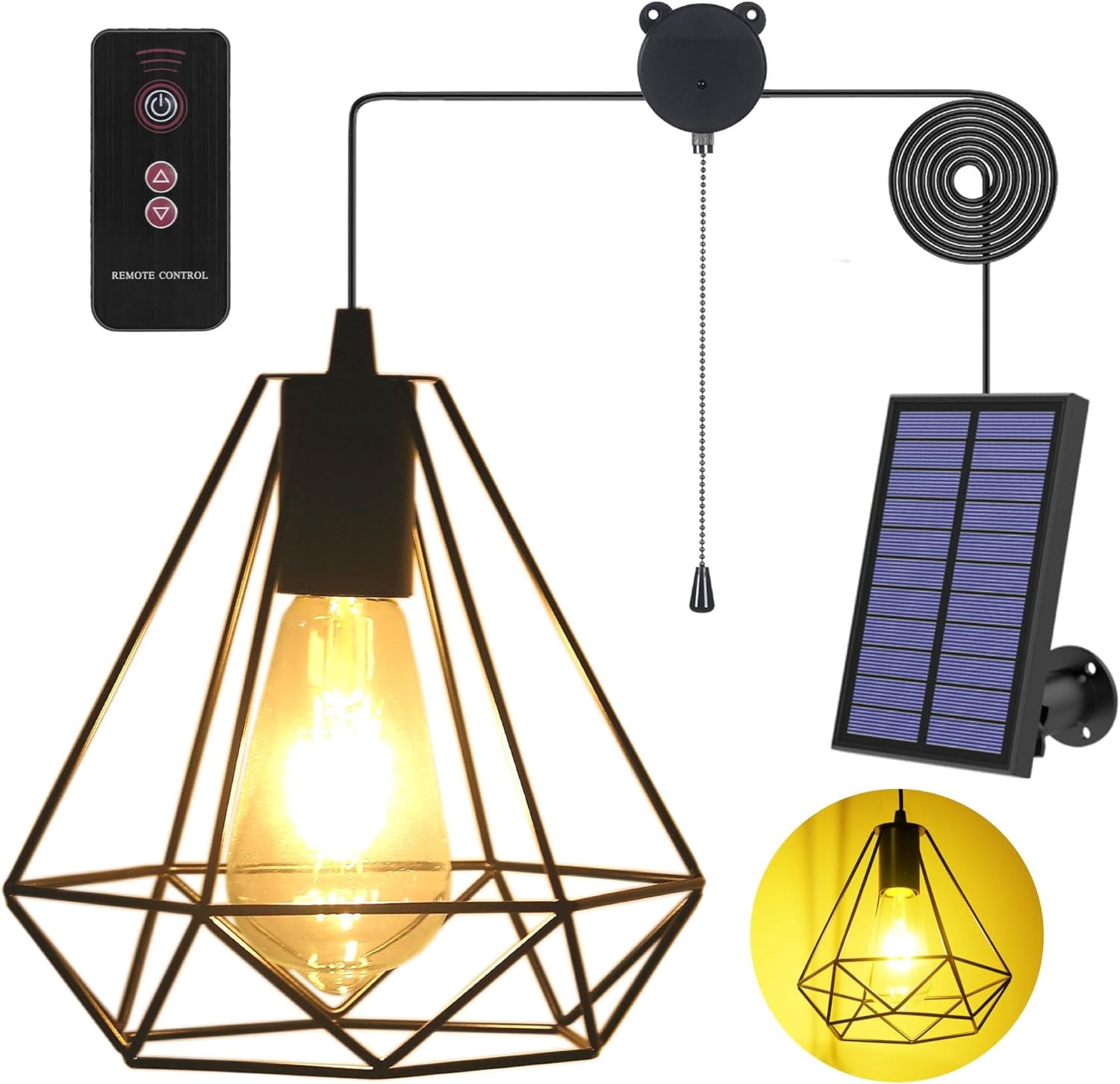 Solar Pendant Lights, Solar Powered Shed Light with Pull Cord and ...