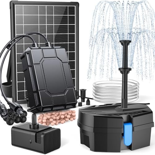 Solar Pond Filter with Fountain Pump Kit Built-in 1800mAh Battery ...