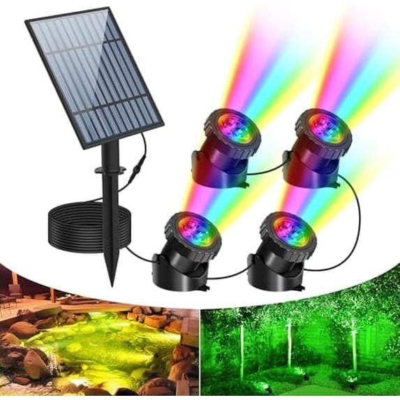 Solar Pond Lights, 4-in-1 RGB Underwater Pond Light, Color Changing ...