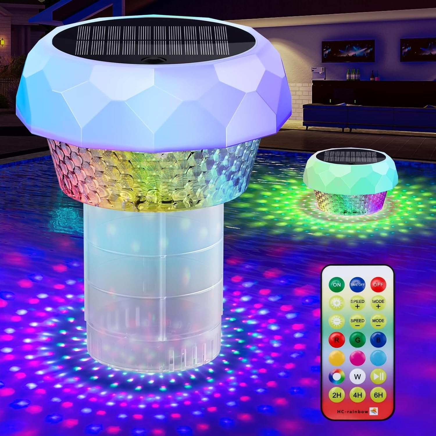 Solar Pool Chlorine Floater with Colorful Lights, Remote-Controlled ...