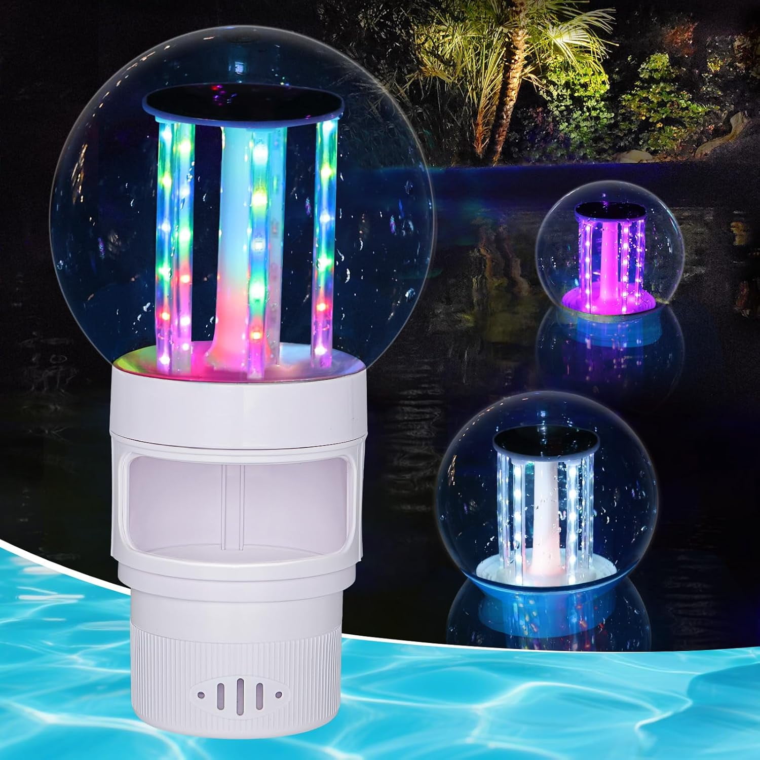 Solar Pool Chlorine Floater with Lights, Collapsible Chlorine Tablet ...