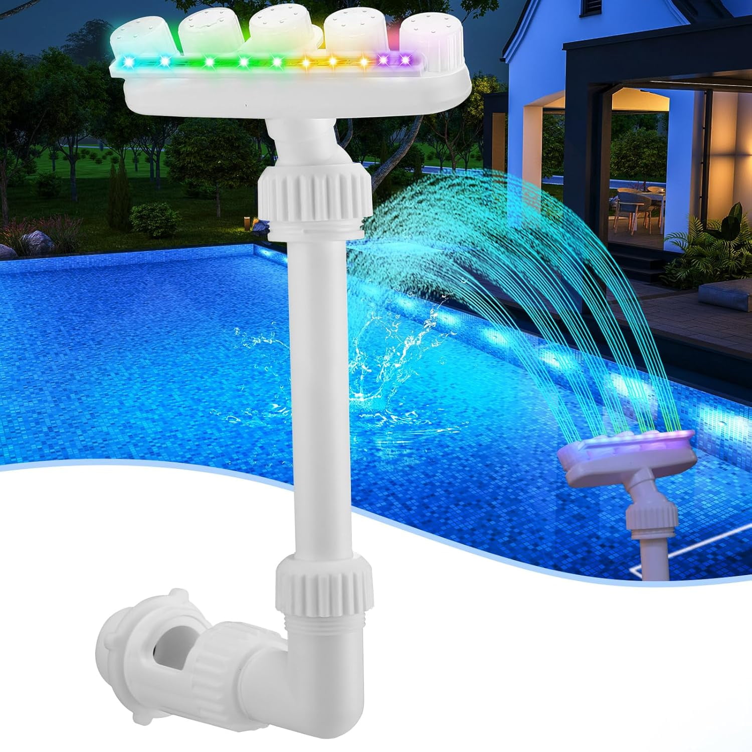 Solar Pool Fountain with 7 Color LED Lights Adjustable Fountain for ...