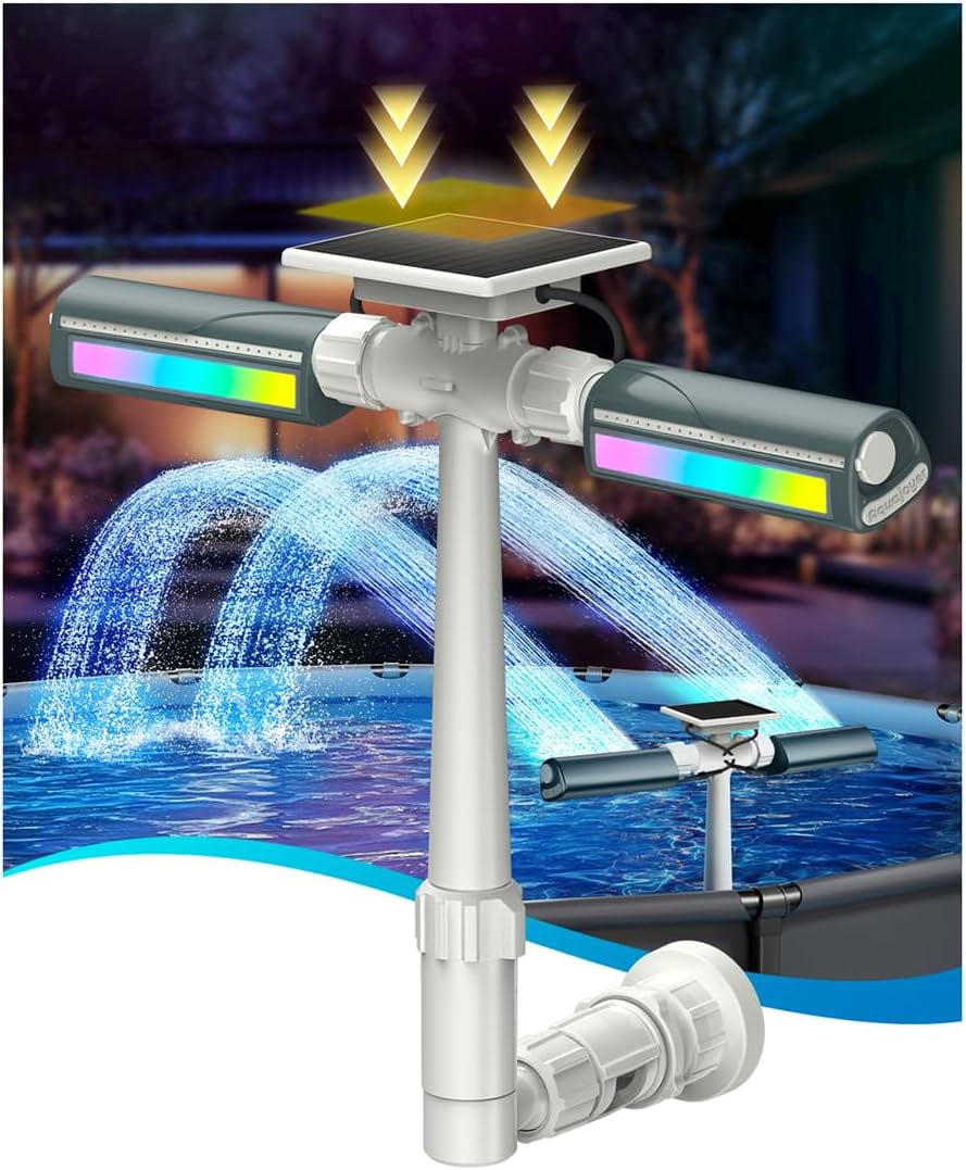 Solar Pool Fountain with 8-Color 6-Mode LED Lights, Above/Inground ...