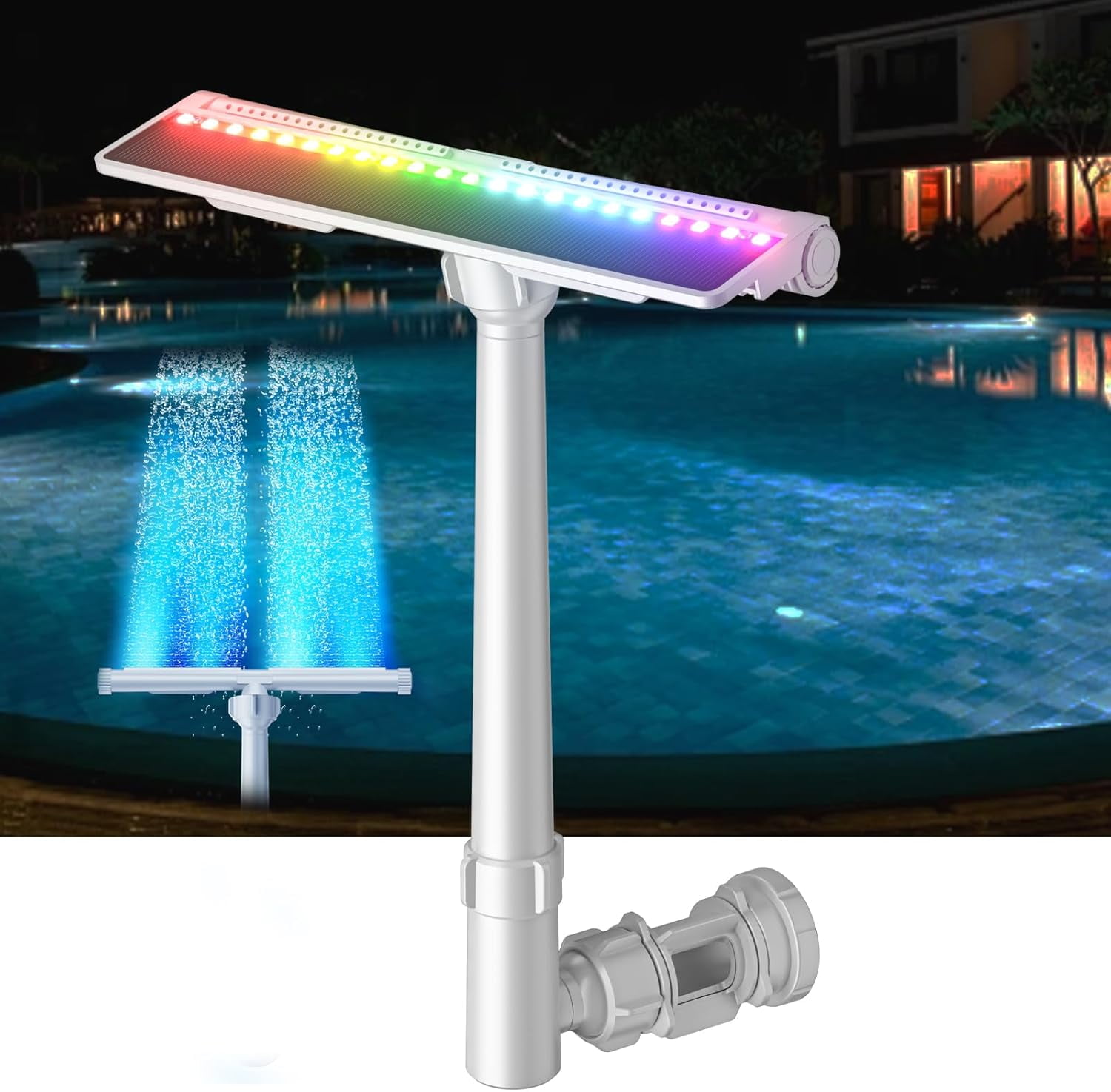 Solar Pool Fountain for Above and In-ground Pools, with 10-Color Lights ...
