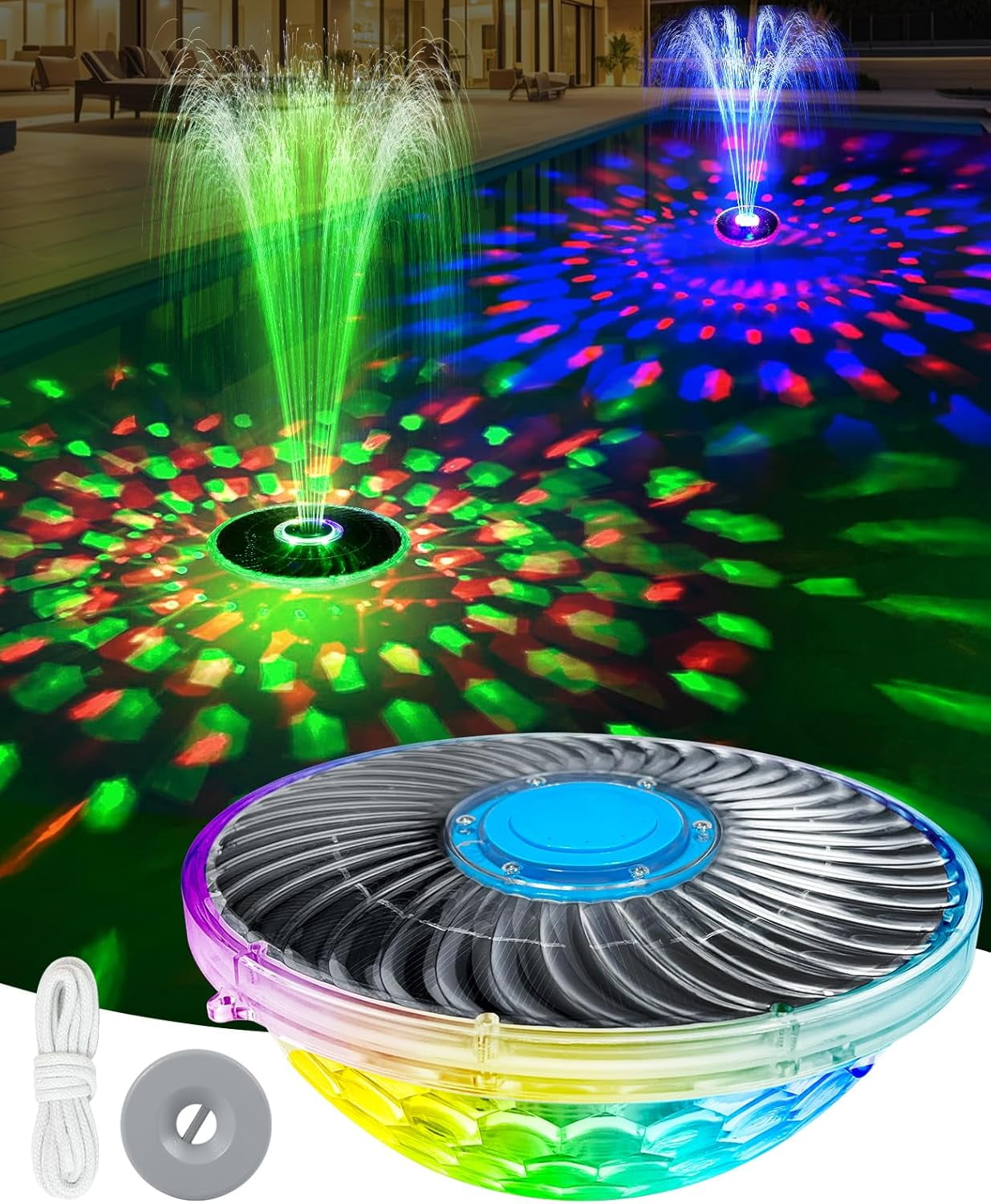 Solar Pool Fountain with Light Show, 2025 Upgraded Large Solar Pool ...