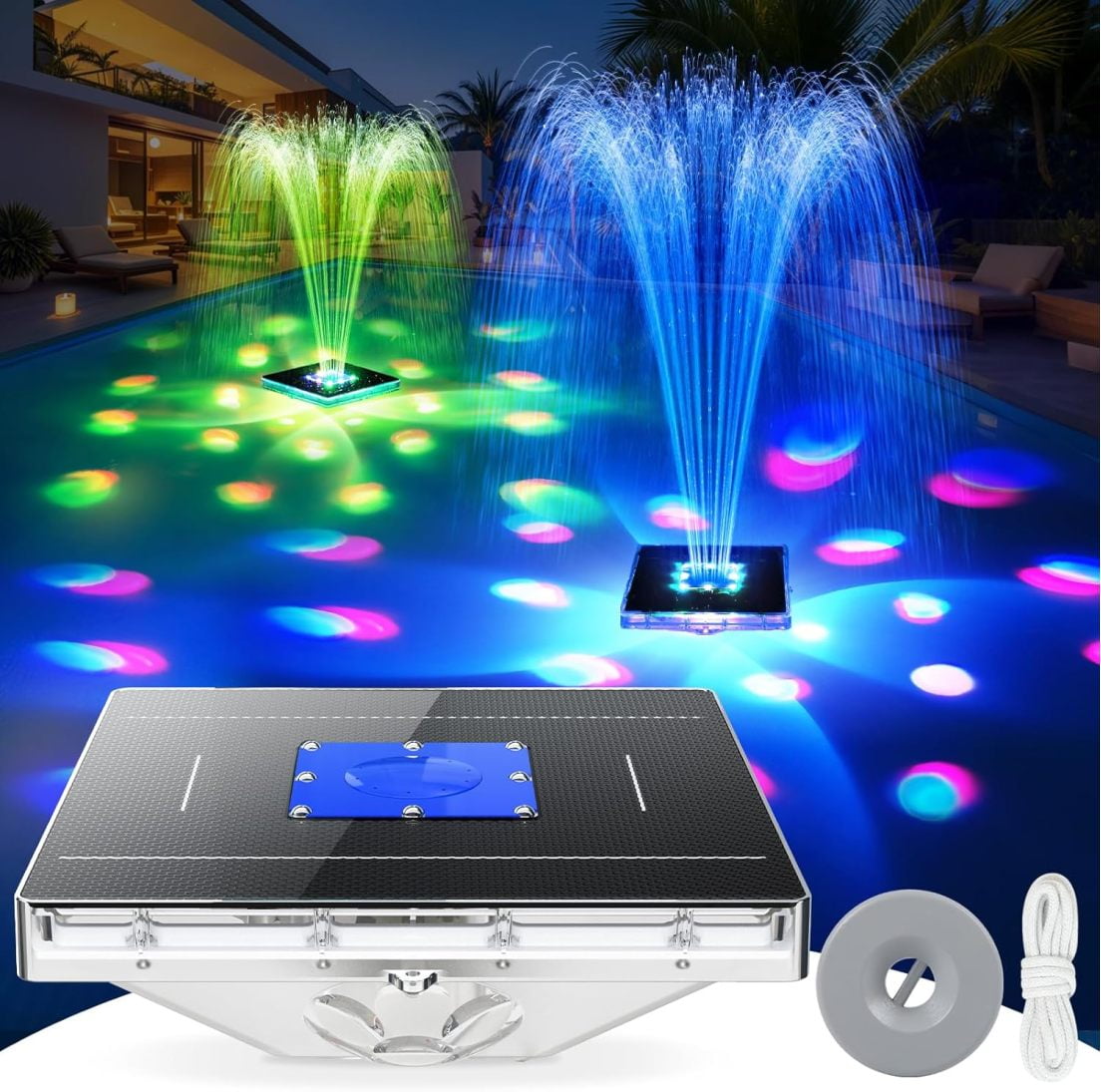 Solar Pool Fountain with Light Show, 2025 Upgraded Large Solar Pool ...