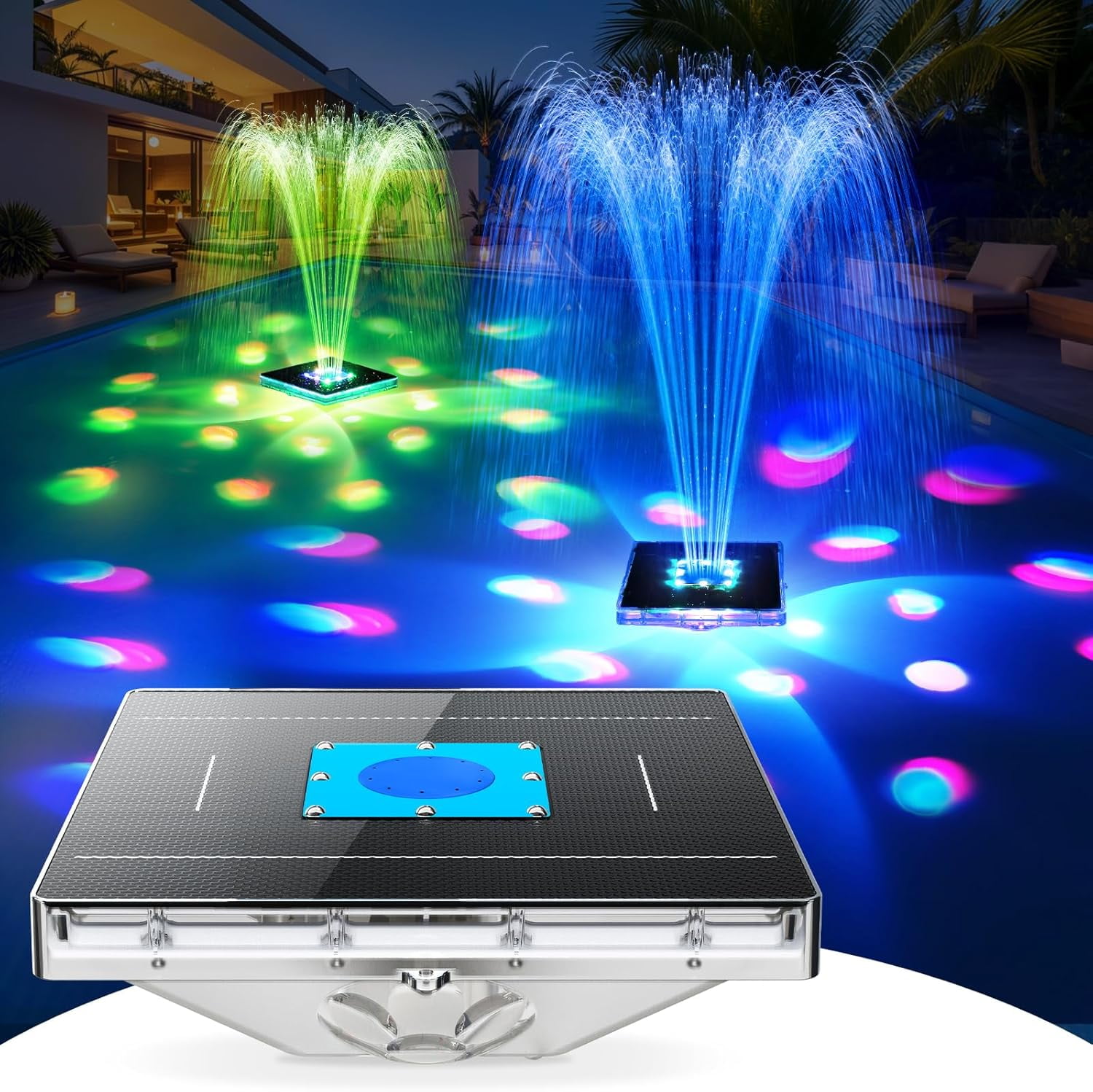 Solar Pool Fountain with Light Show, 2025 Upgraded Large Solar Pool ...