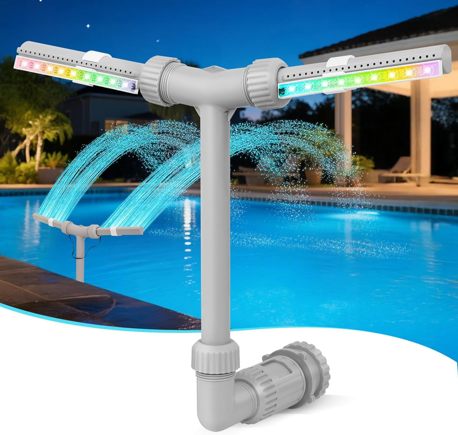 Solar Pool Fountain with Lights - Dual Spray Water Fountains for Above ...