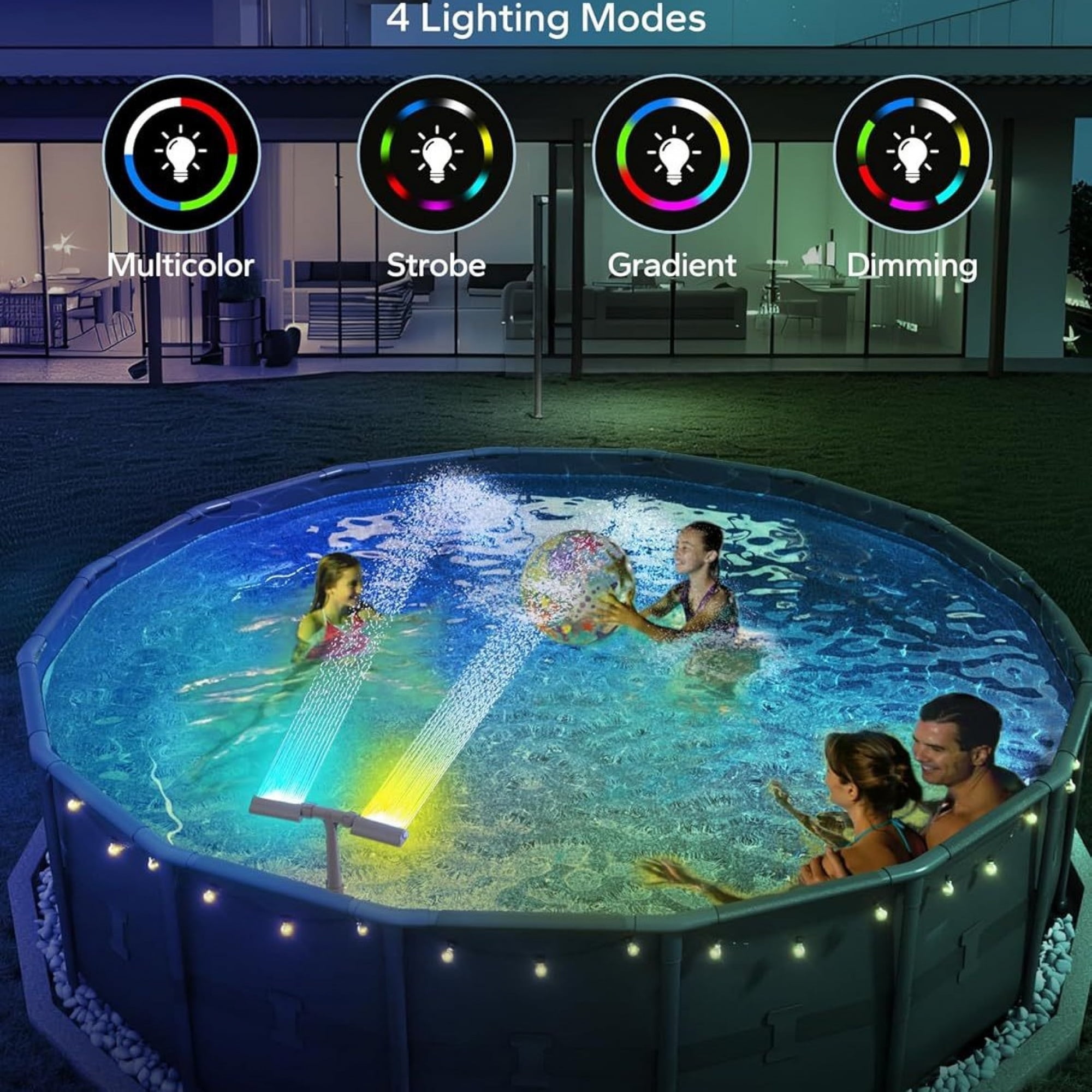 Solar Pool Fountain with Lights, Remote Control, Adjustable Sprinkler ...