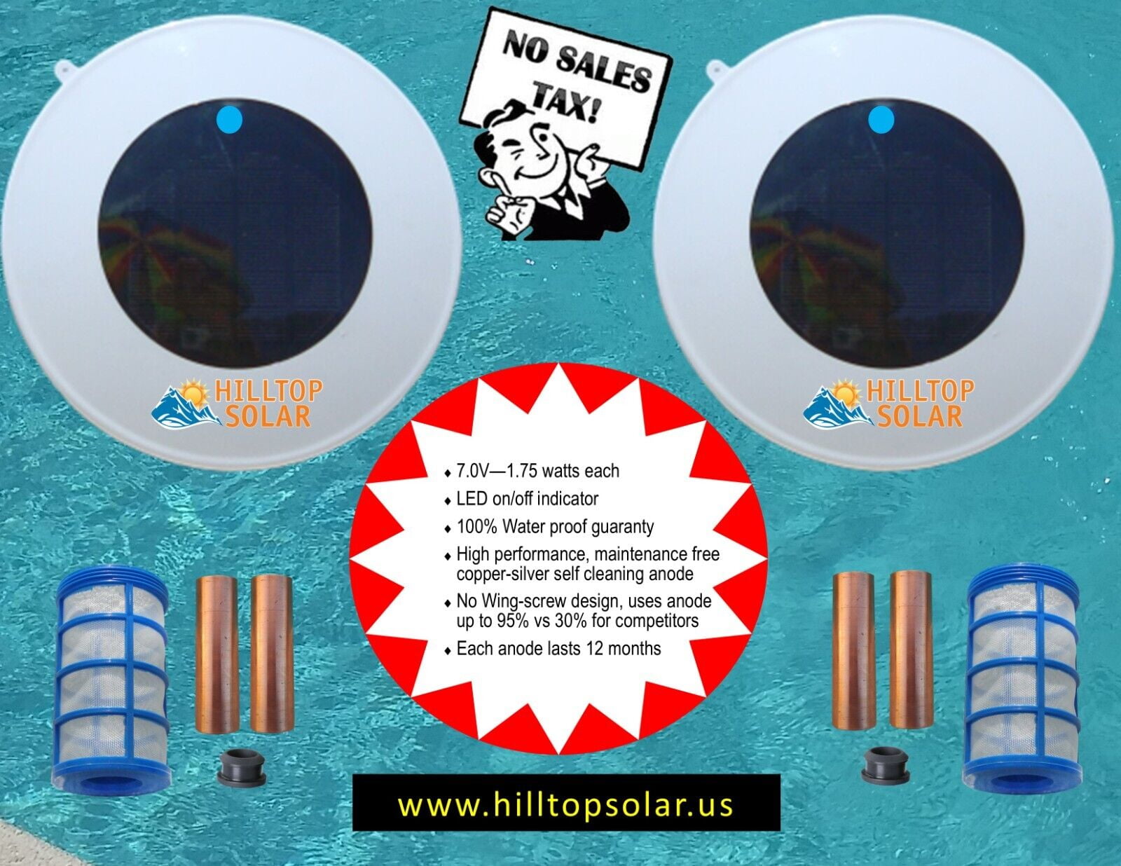 Solar Pool Ionizer |2 units | 7 volts -1.75 watts |LED on/off | self ...