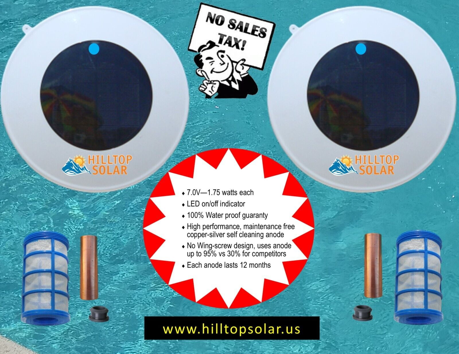 Solar Pool Ionizer | LED on/off- 2 units | 7 volts -1.75 watts |Self ...