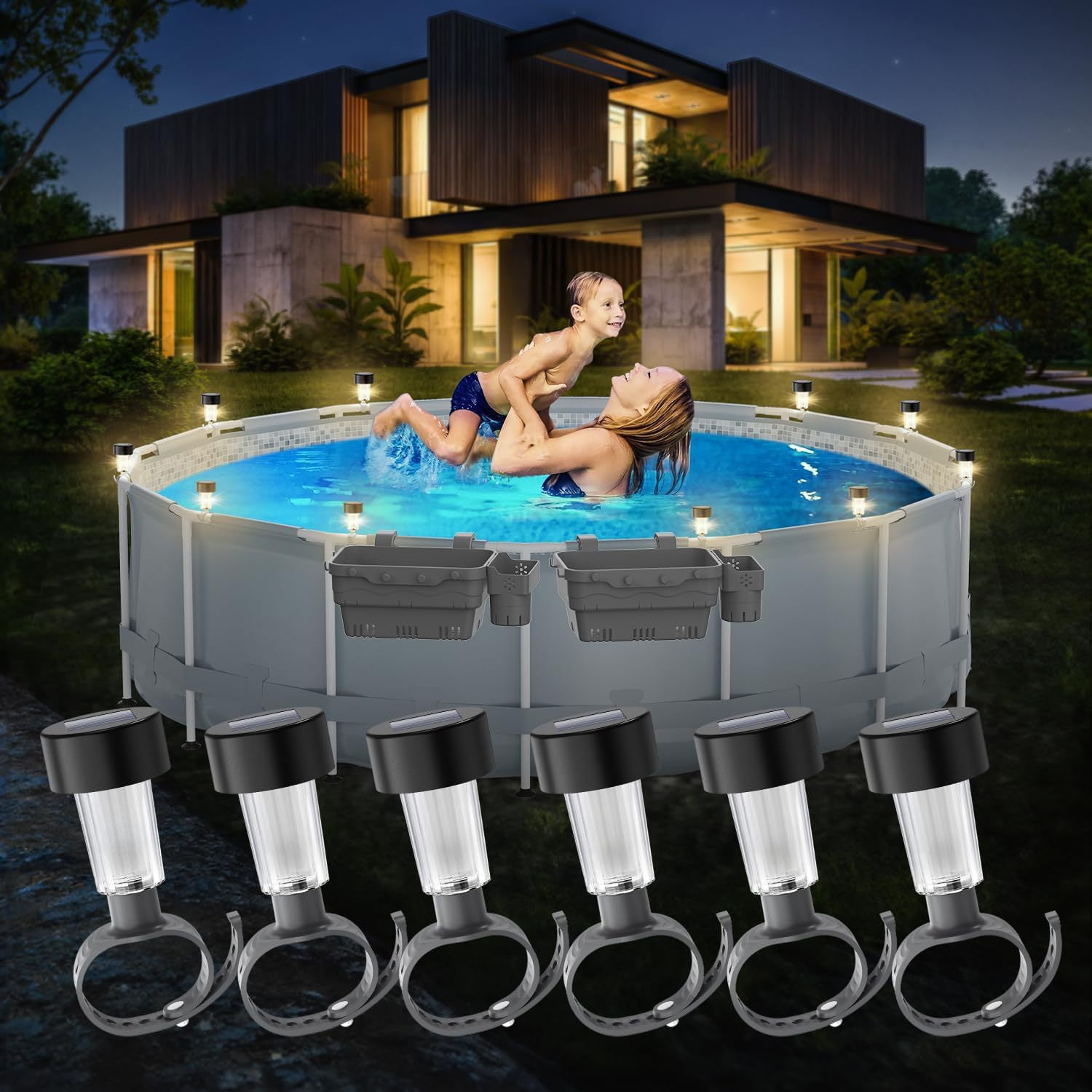 YIBONIKA Solar Pool Lights, 6 Pack Waterproof Outdoor Pool Lights ...