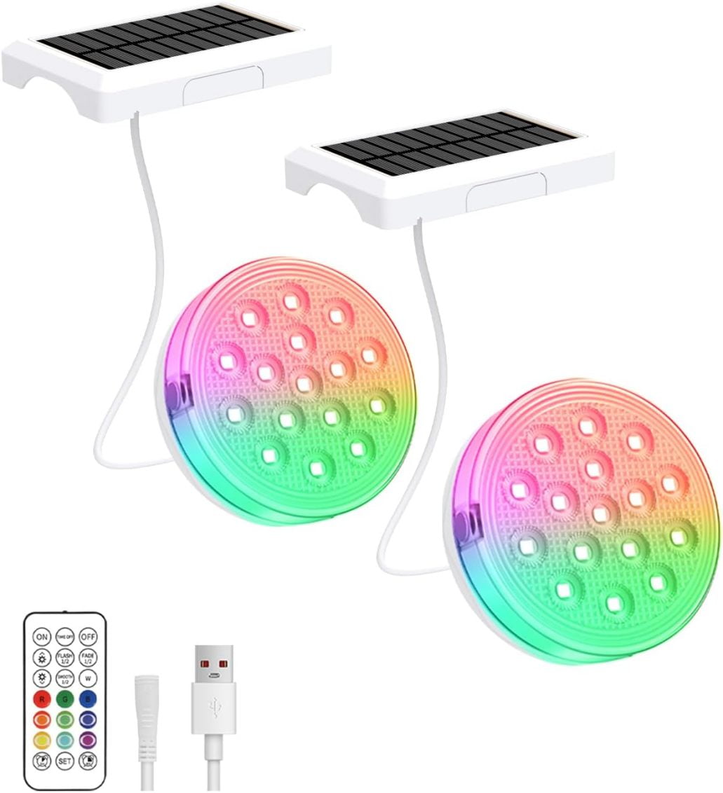 Solar Pool Lights, Rechargeable Submersible LED Lights with Remote ...