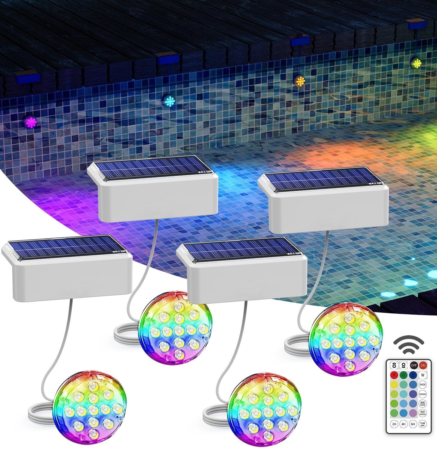 Solar Pool Lights, Solar Powered Submersible LED Lights with Remote ...