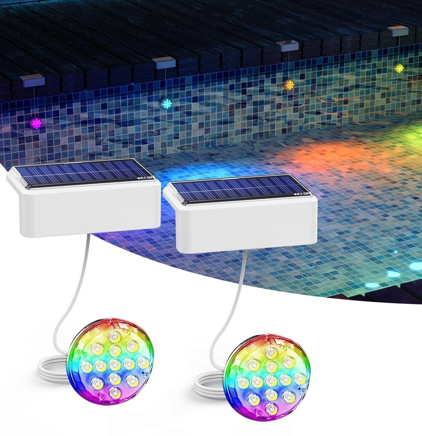 Solar Pool Lights, Solar Powered Submersible LED Lights with Remote ...