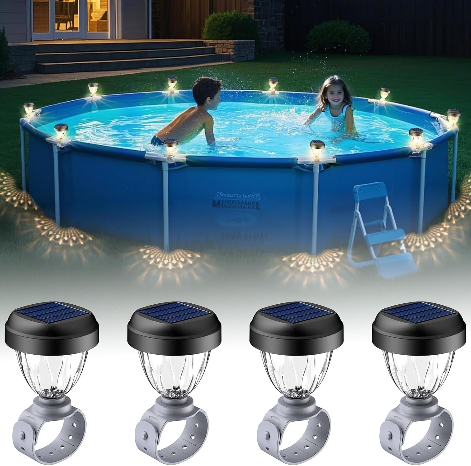 Solar Pool Lights for Above Ground Pools, LED Energy Saving Warm White Light, Waterproof for ...