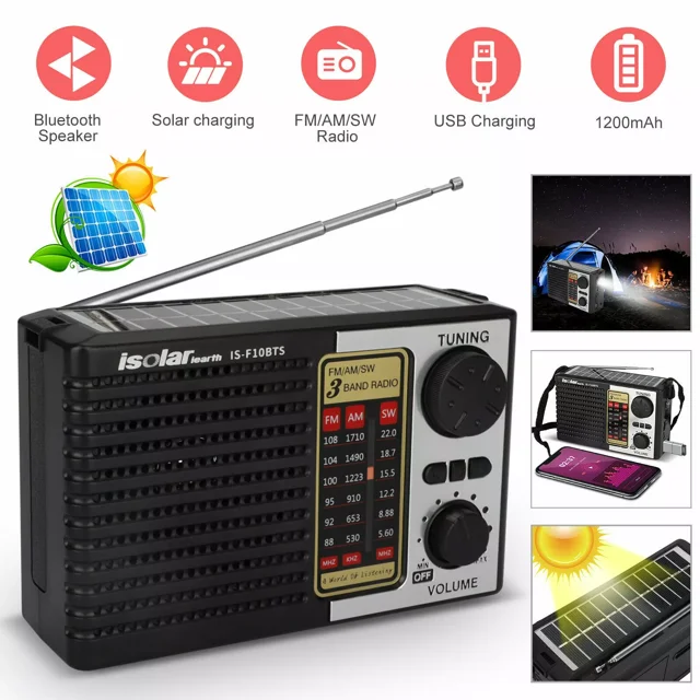 Solar Portable FM/AM SW Radio Digital Bluetooth Speaker MP3 Player ...