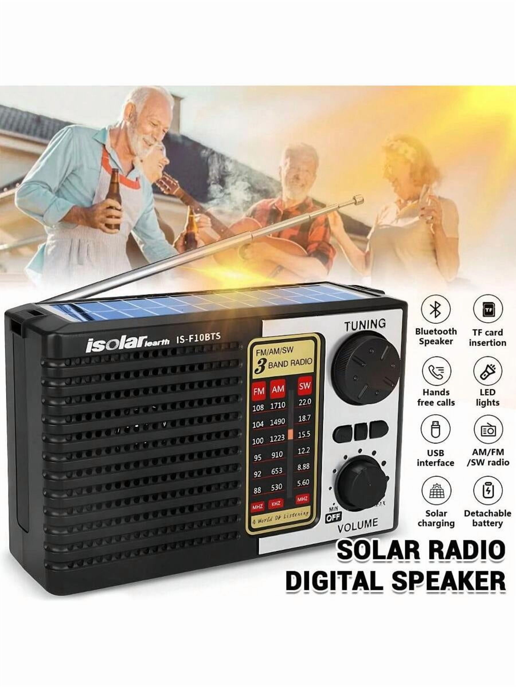 Solar Portable FM/AM SW Radio, Emergency Digital Bluetooth Speaker MP3 Player Rechargeable Comes ...
